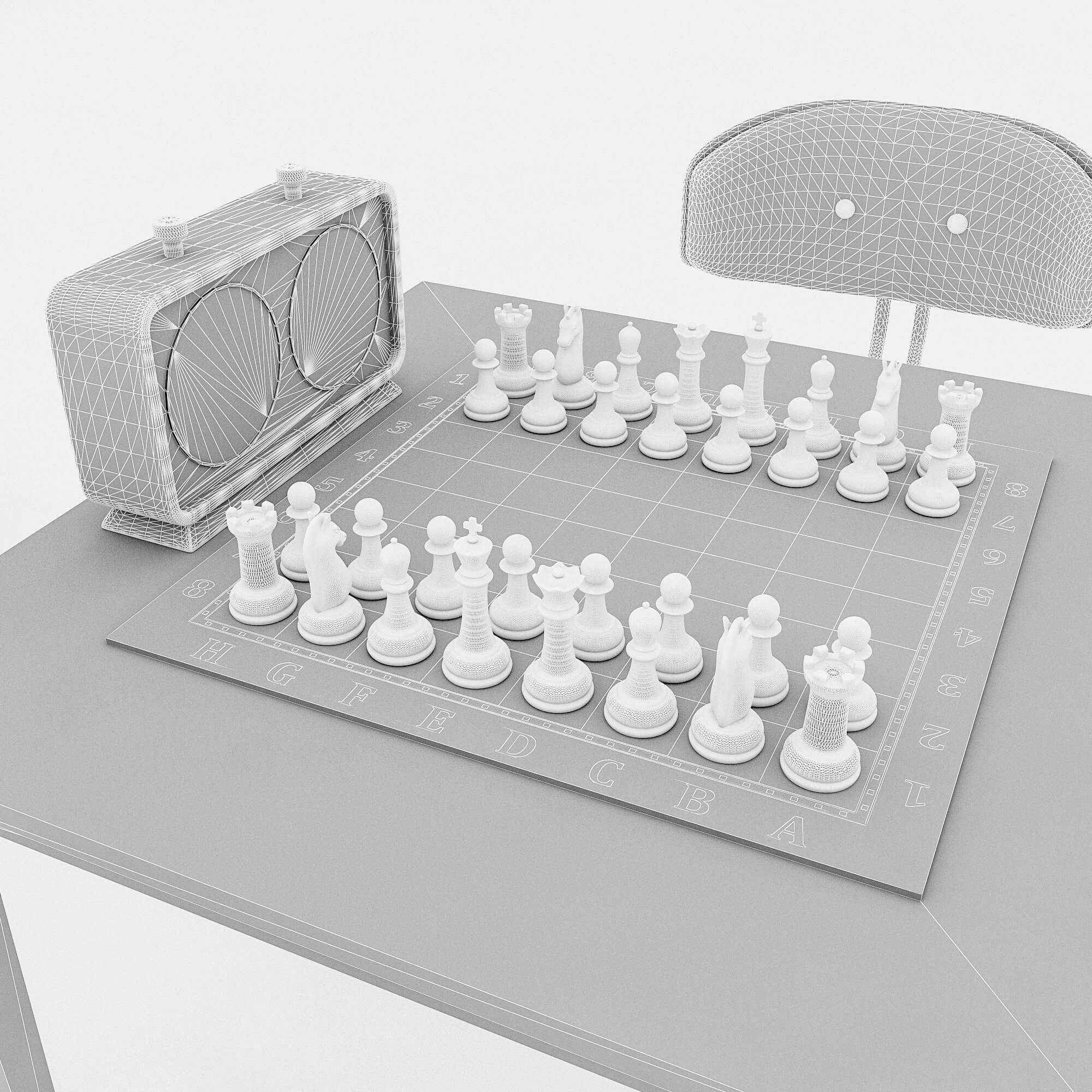Chess Set and Table Chair - 3D Model by nvere