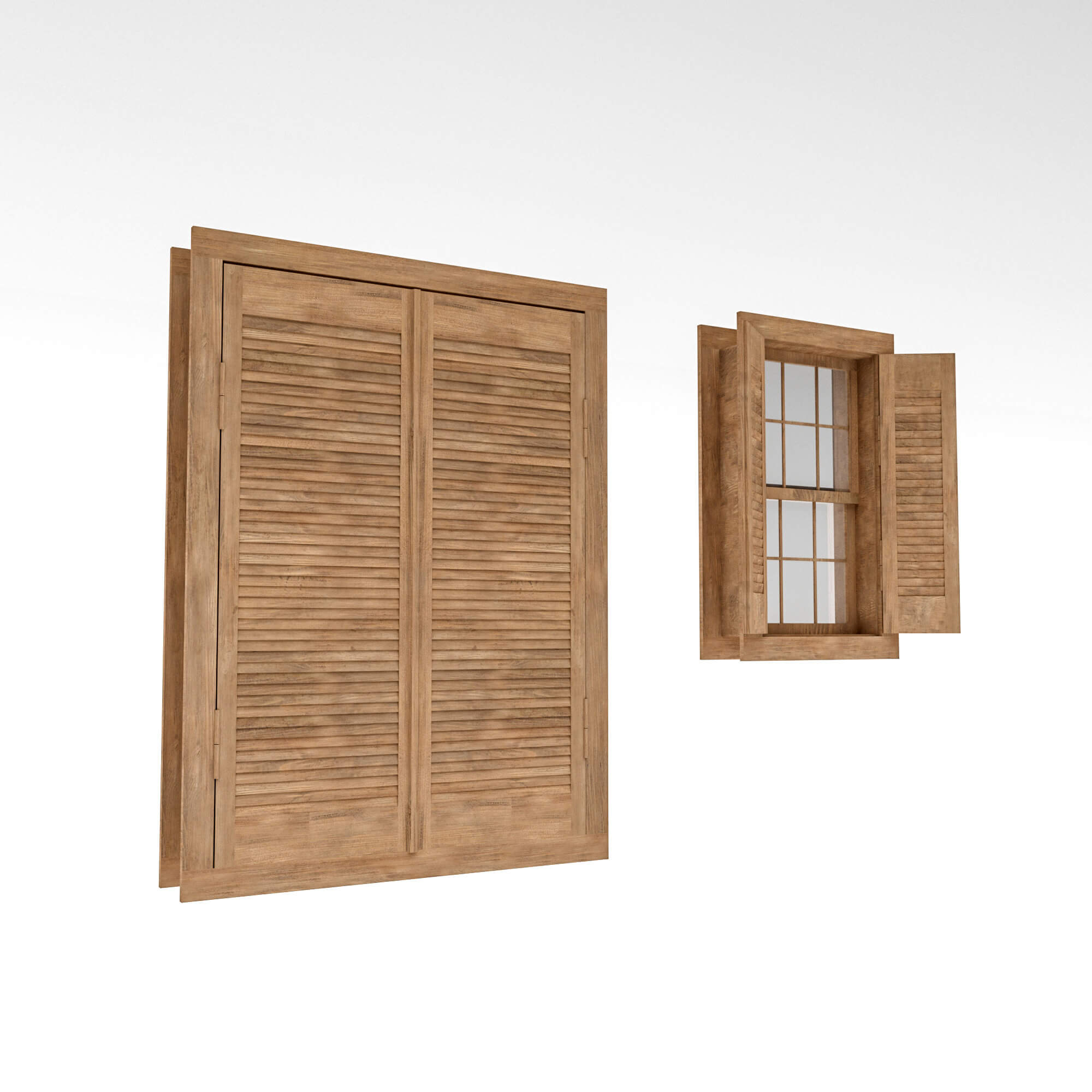 Village Window With Wooden Cover - 3D Model by nvere