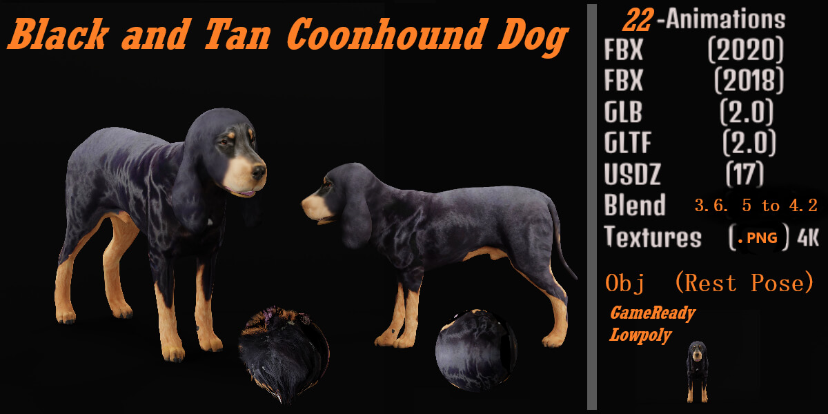 Black and Tan Coonhound Dog - 3D Model by Nyilonelycompany