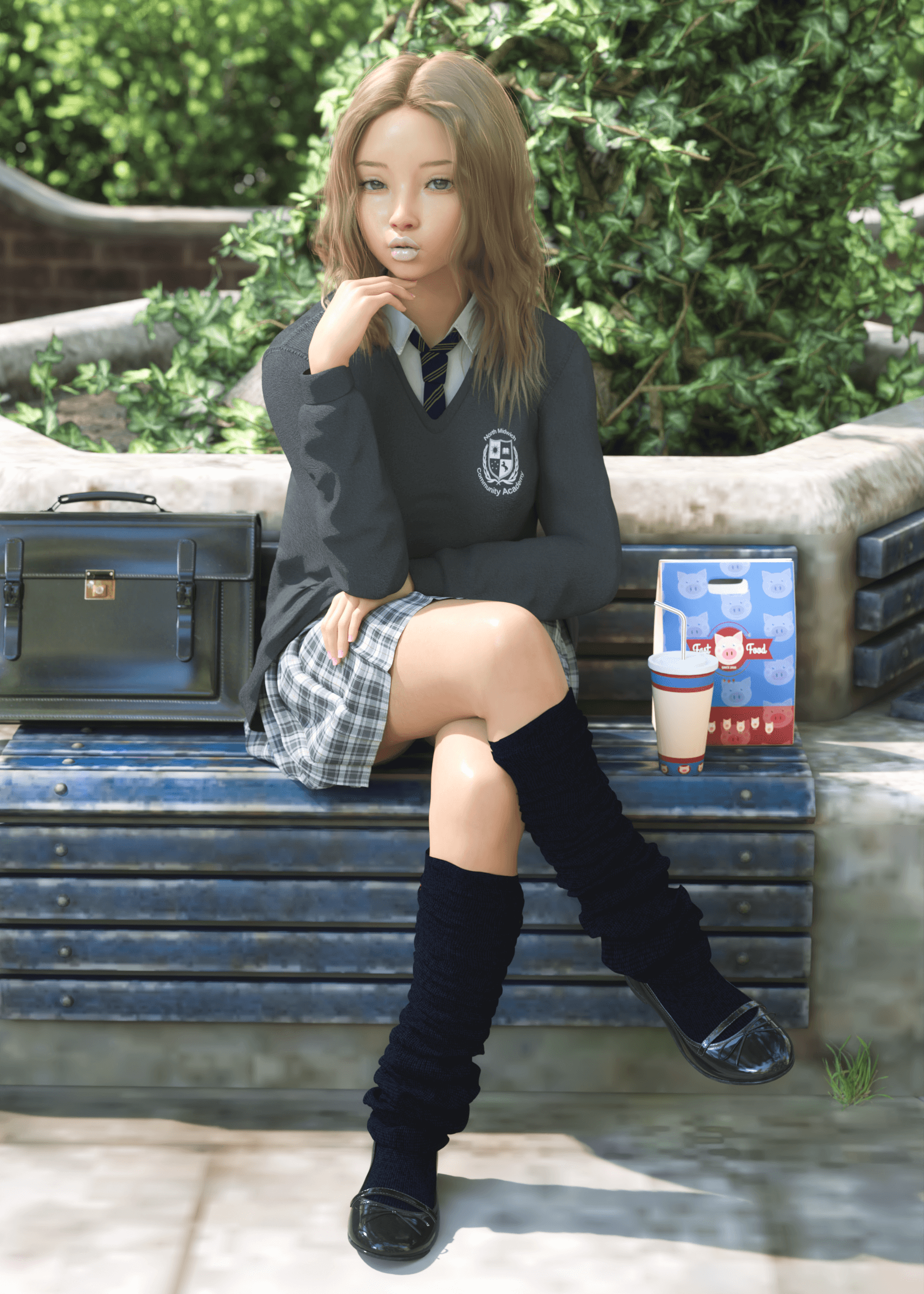 Japanese girl in the 2000s 3D Render, Digital Art by nzk40