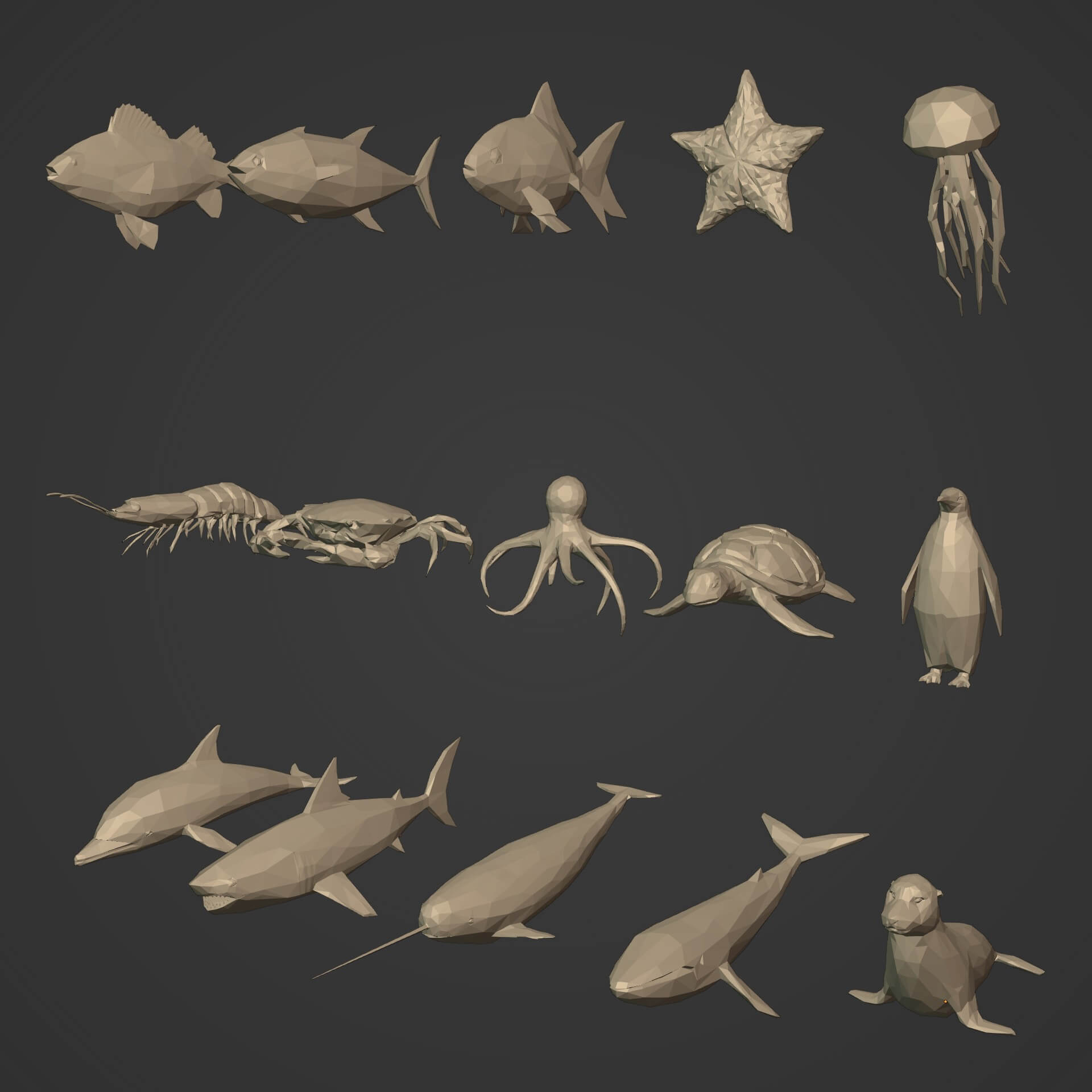 Low Poly Sea Animals Pack V2 - 3D Model by Ocstard