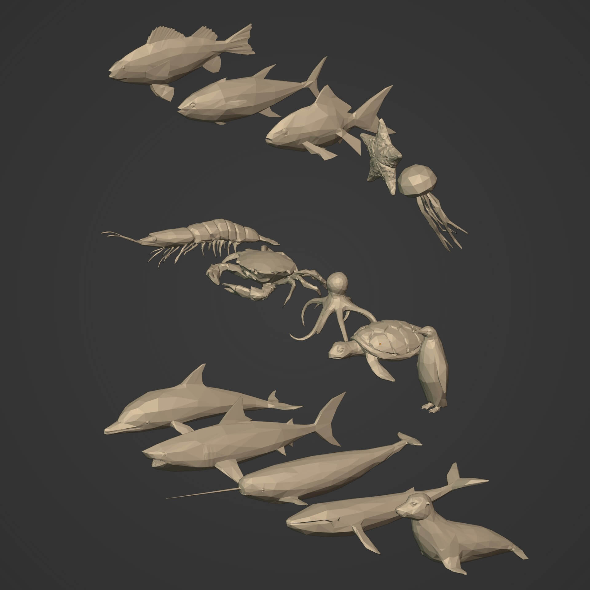 Low Poly Sea Animals Pack V2 - 3D Model by Ocstard