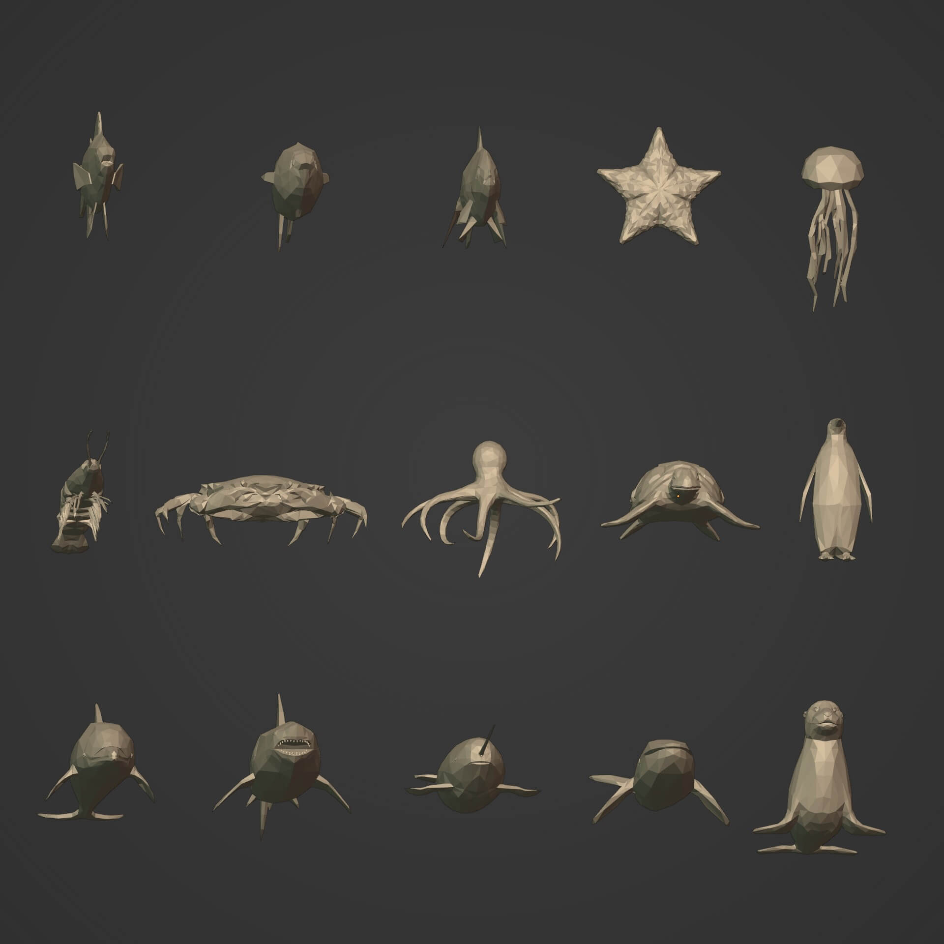 Low Poly Sea Animals Pack V2 - 3D Model by Ocstard