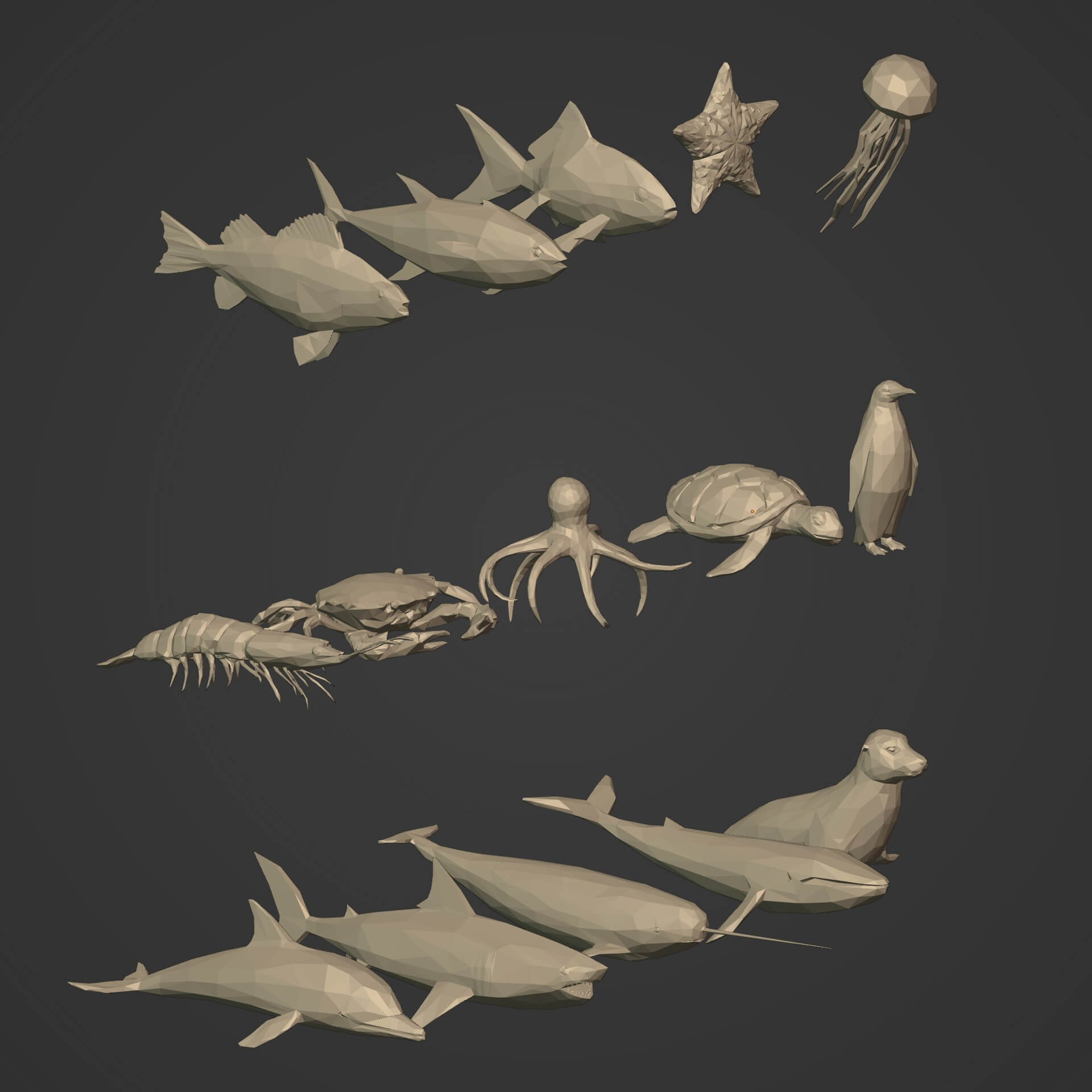 Low Poly Sea Animals Pack V2 - 3D Model by Ocstard