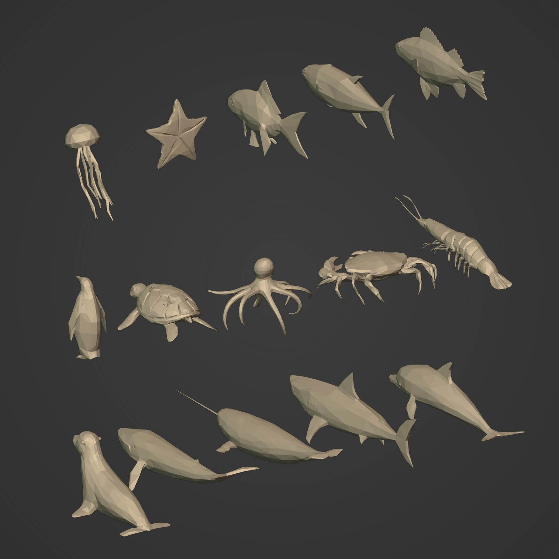Low Poly Sea Animals Pack V2 - 3D Model by Ocstard