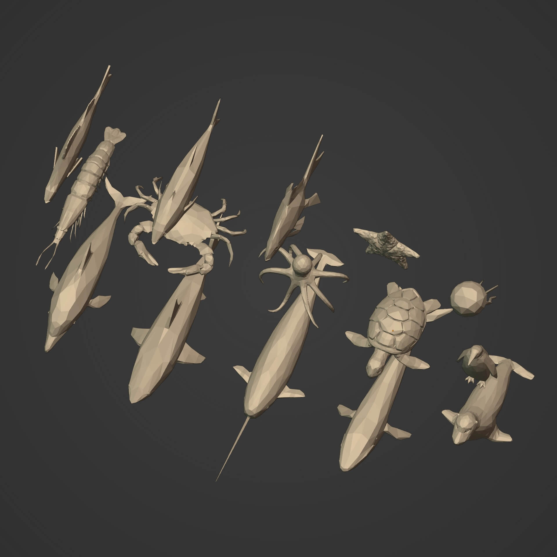 Low Poly Sea Animals Pack V2 - 3D Model by Ocstard