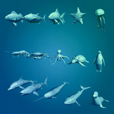 Low Poly Sea Animals Pack V2 - 3D Model by Ocstard