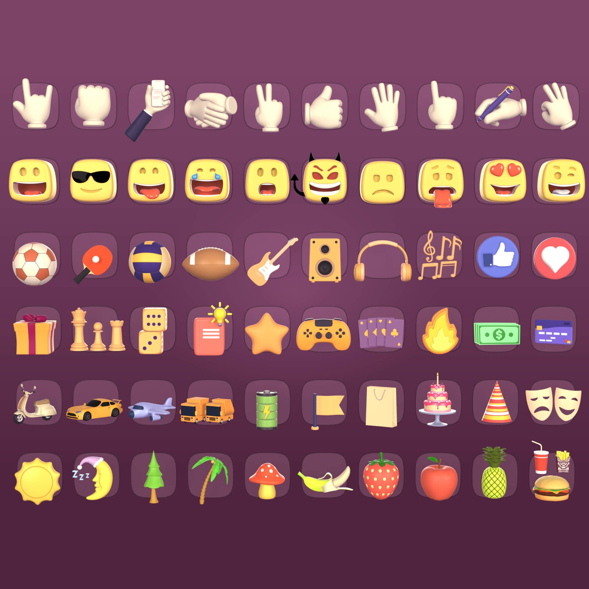 Cartoon Icons and Smileys Pack - 3D Model by Ocstard