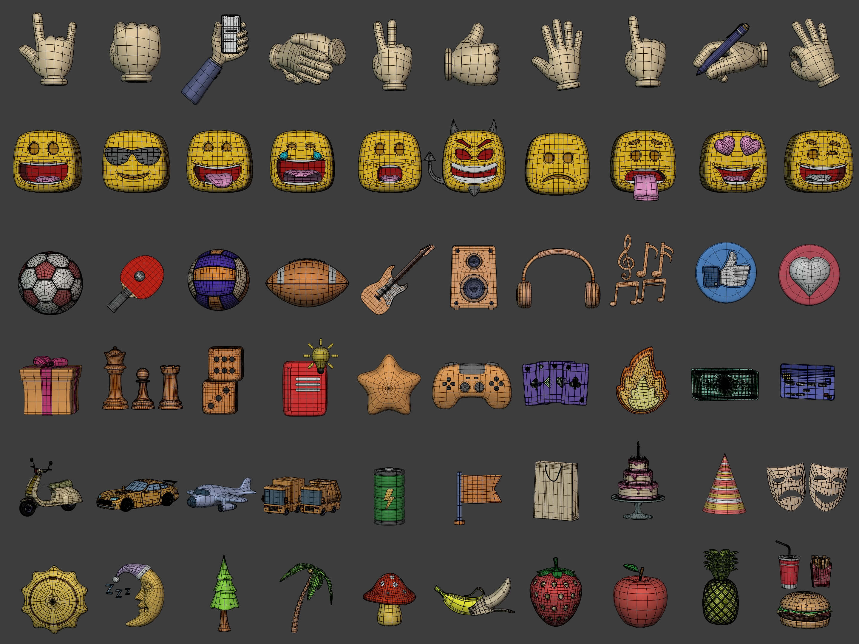 Cartoon Icons and Smileys Pack - 3D Model by Ocstard