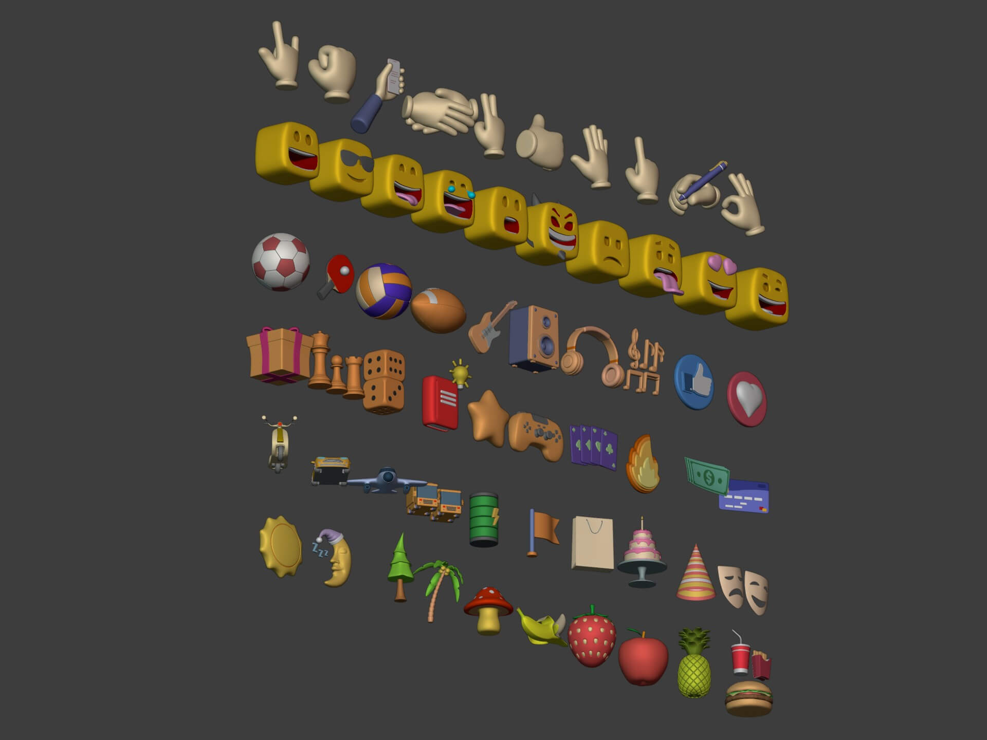 Cartoon Icons and Smileys Pack - 3D Model by Ocstard