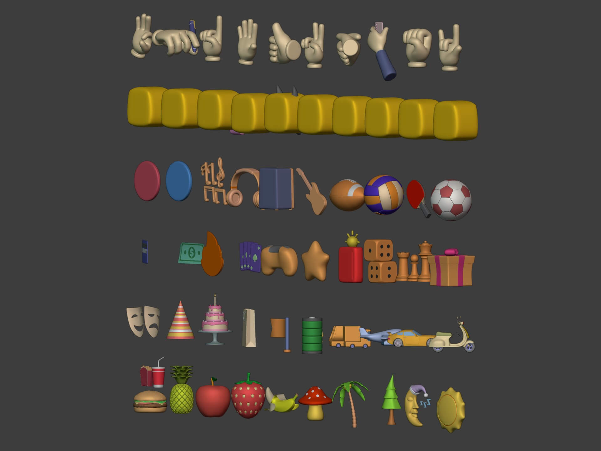 Cartoon Icons and Smileys Pack - 3D Model by Ocstard