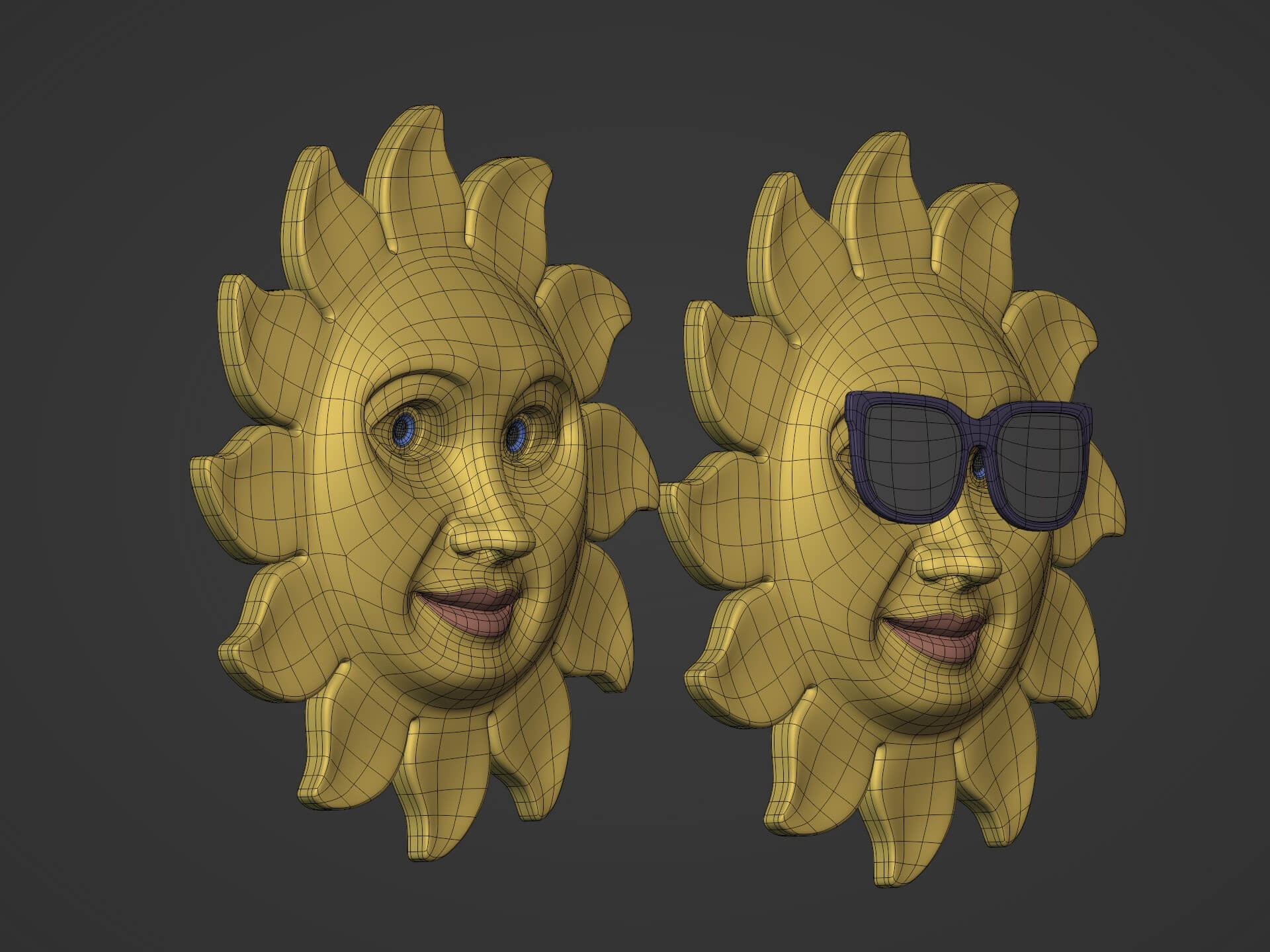 Cartoon Sun Head Smiley - 3D Model by Ocstard