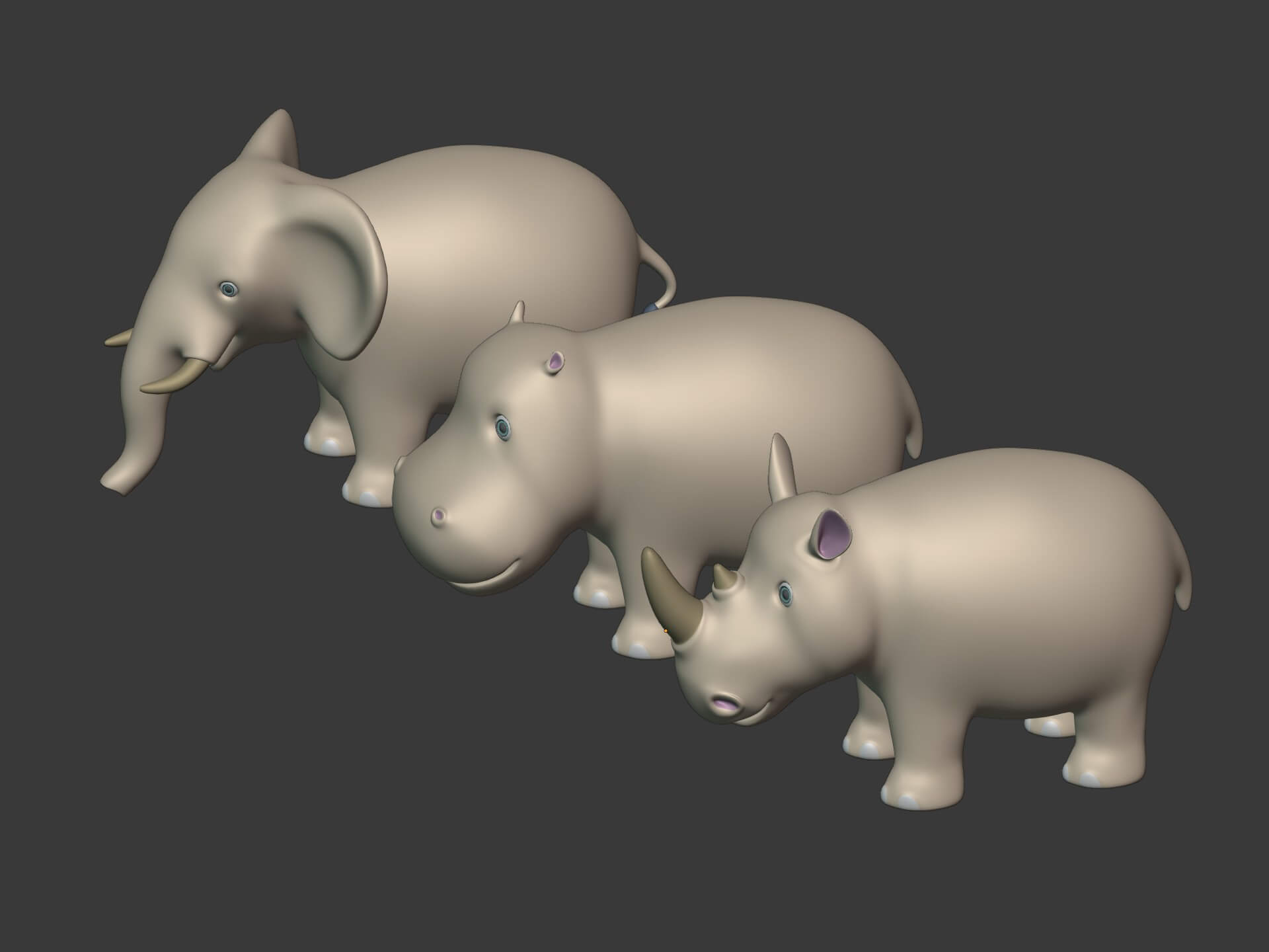 Cartoon Animals Pack - Elephant --Rhinoceros -- Hippopotamus 3D Model ...