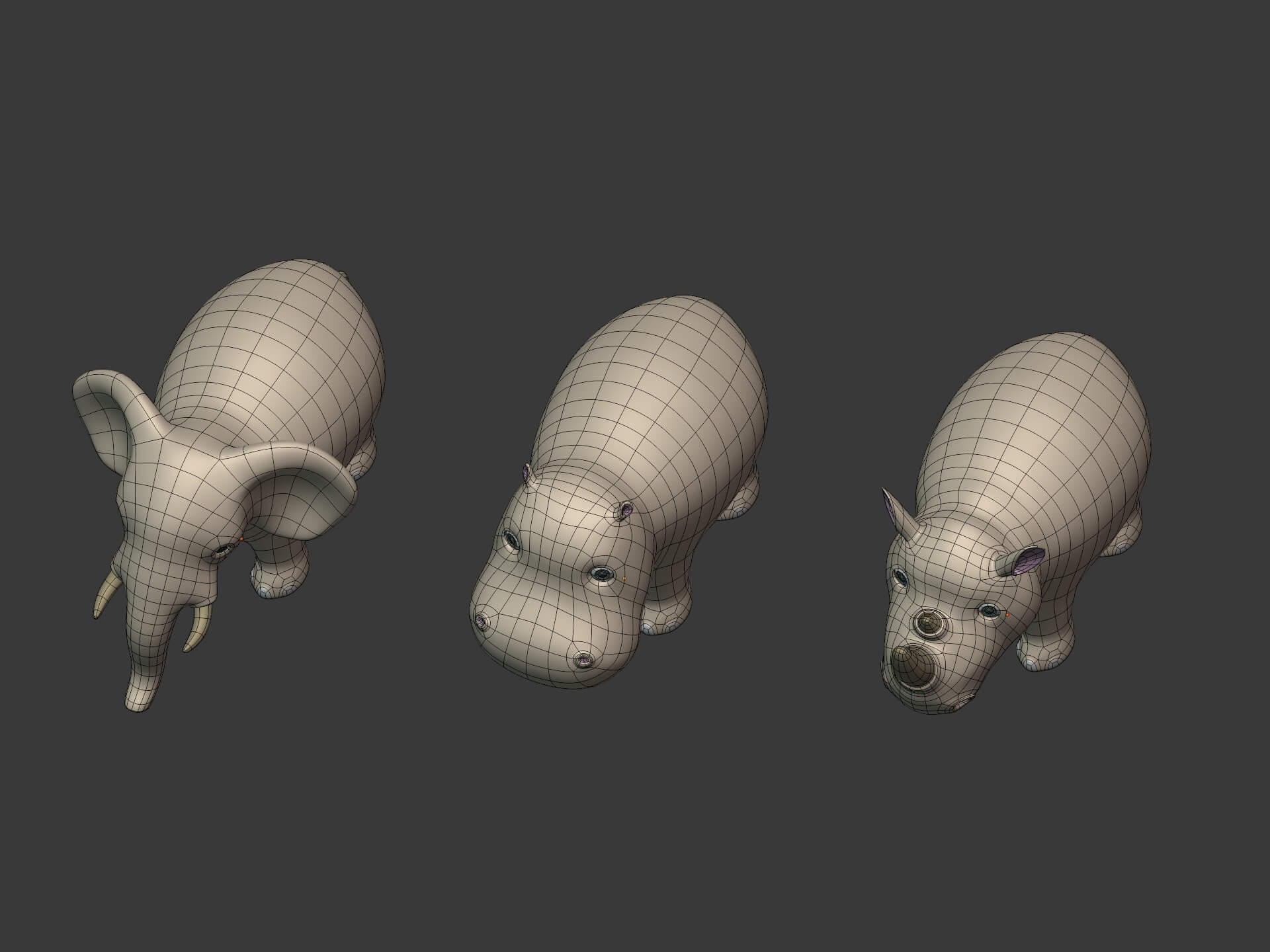 Cartoon Animals Pack - Elephant --Rhinoceros -- Hippopotamus 3D Model ...