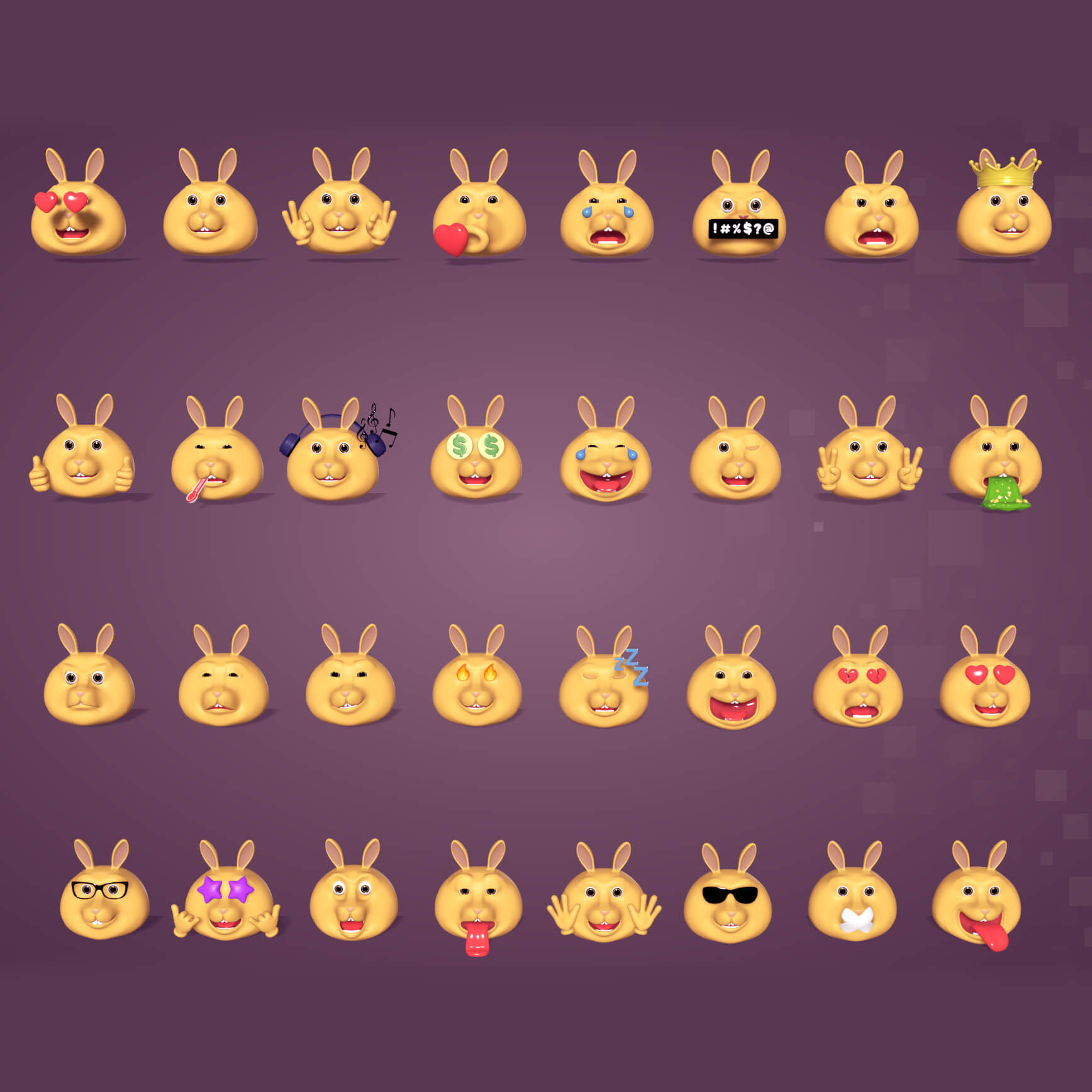 Cartoon Bunny Heads -- Smiley Pack 3D Model by Ocstard