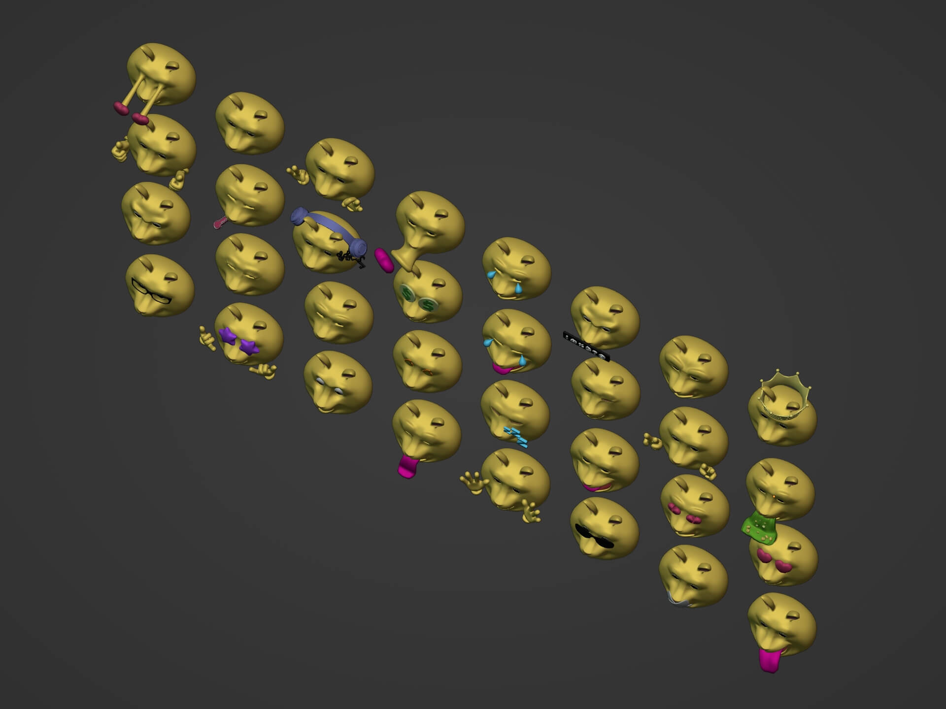 Cartoon Bunny Heads -- Smiley Pack 3D Model by Ocstard