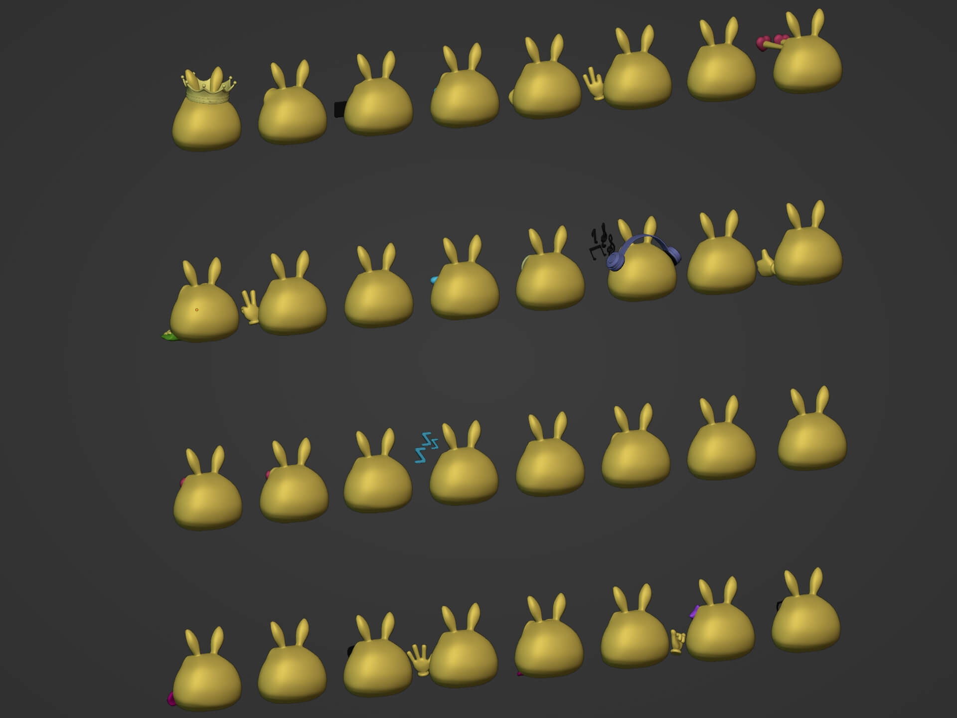 Cartoon Bunny Heads -- Smiley Pack 3D Model by Ocstard