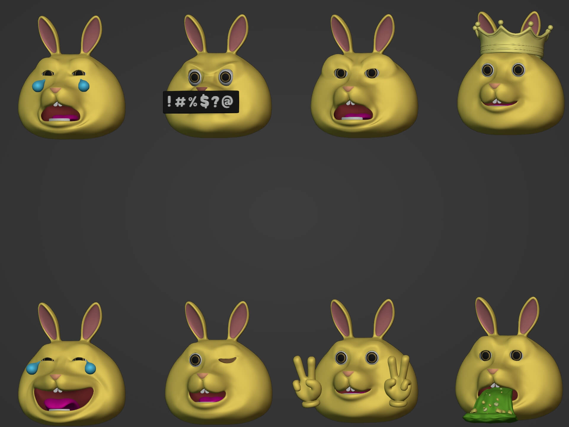 Cartoon Bunny Heads -- Smiley Pack 3D Model by Ocstard