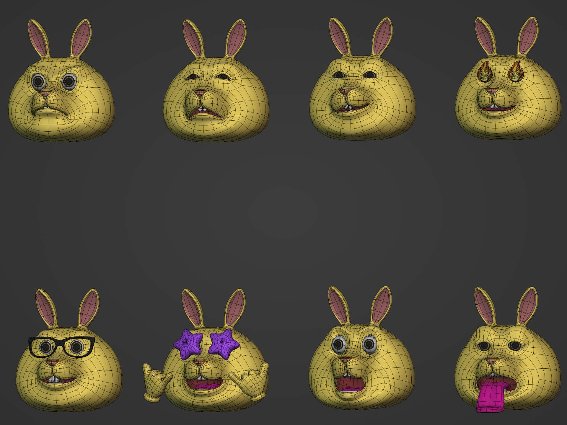 Cartoon Bunny Heads -- Smiley Pack 3D Model by Ocstard
