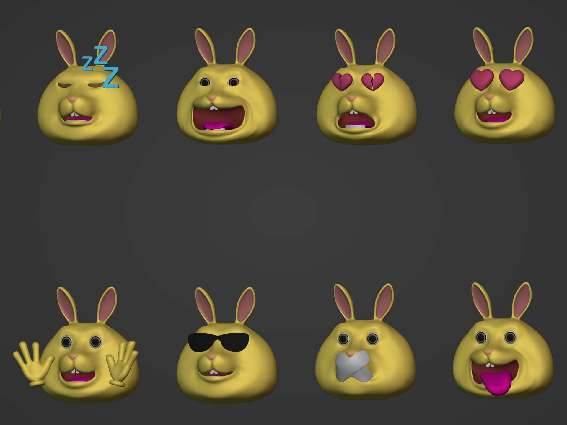 Cartoon Bunny Heads -- Smiley Pack 3D Model by Ocstard
