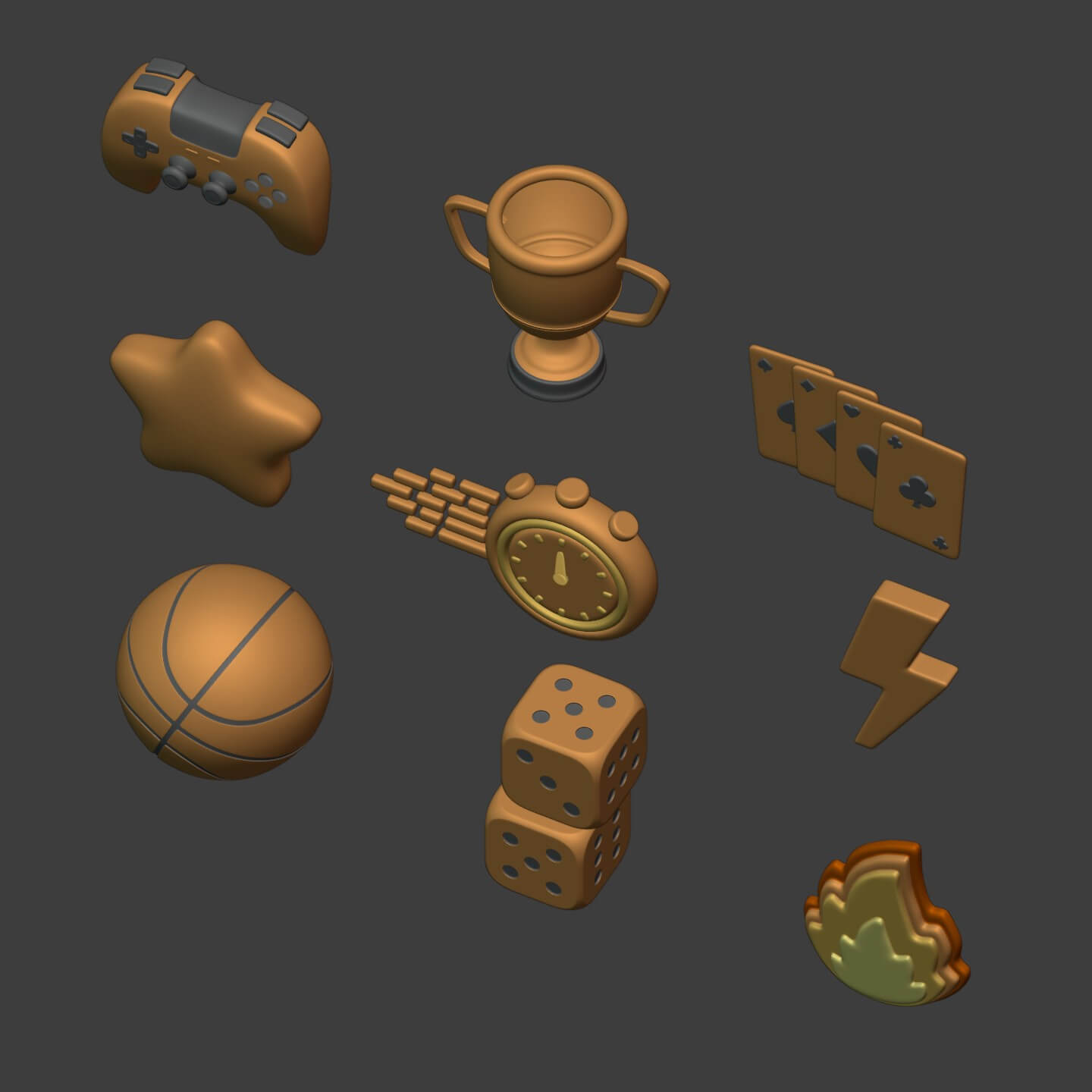 Cartoon Icon Pack -- Star Game Controller Fire 3D Model by Ocstard