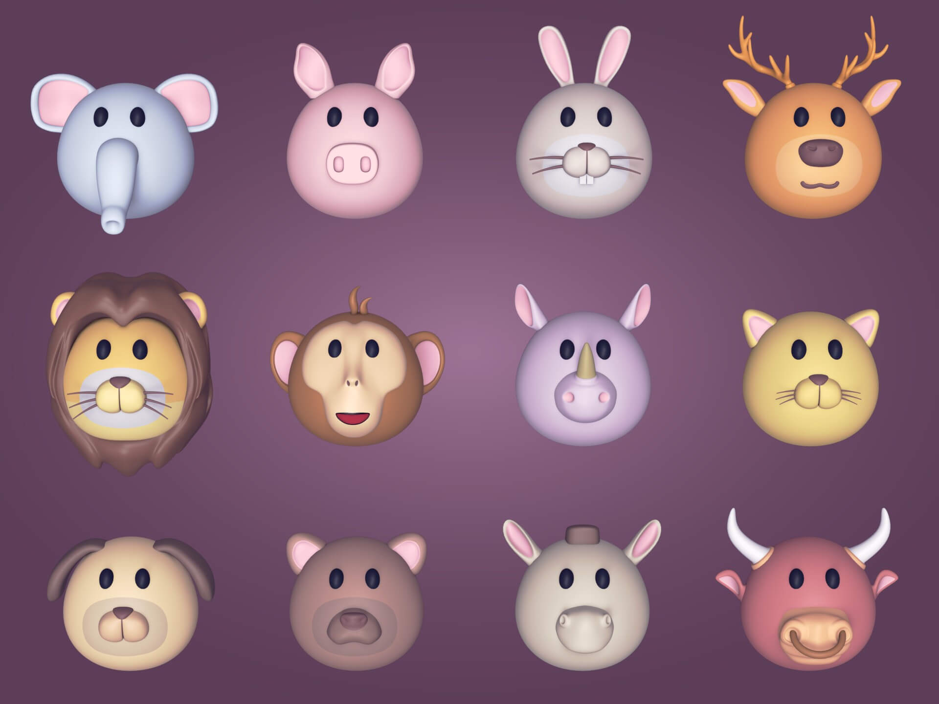Cartoon Animal Heads Pack - 3D Model by Ocstard