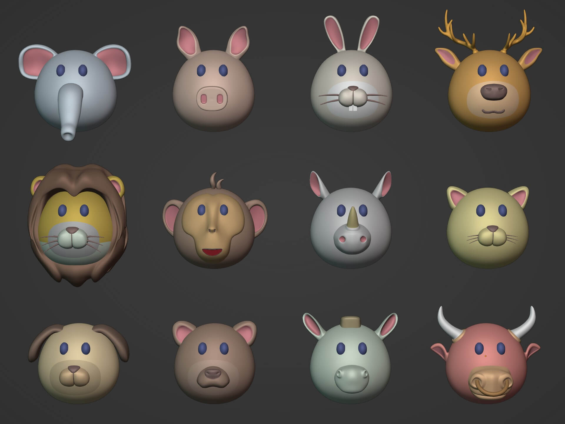 Cartoon Animal Heads Pack - 3D Model by Ocstard