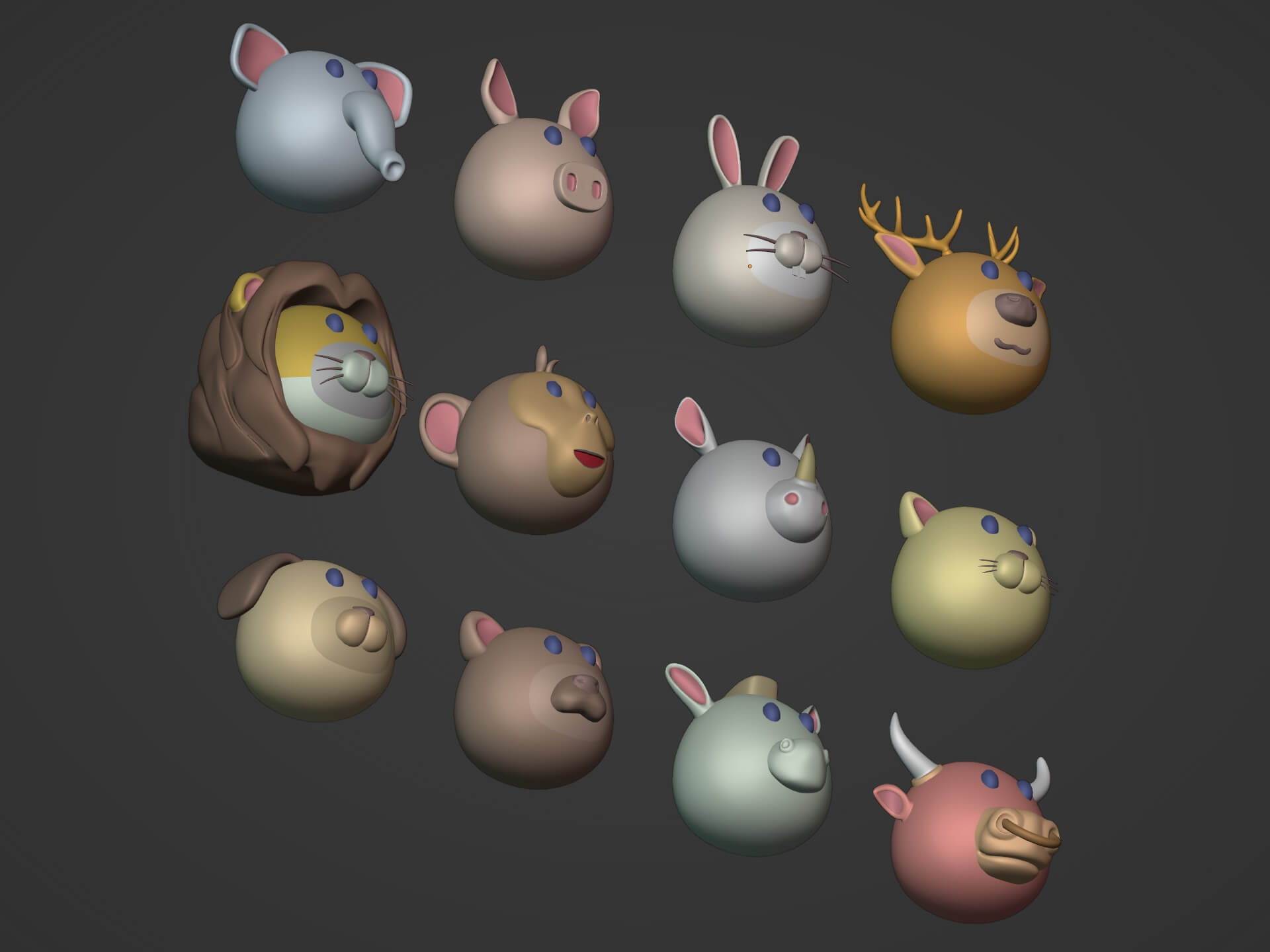 Cartoon Animal Heads Pack - 3D Model by Ocstard
