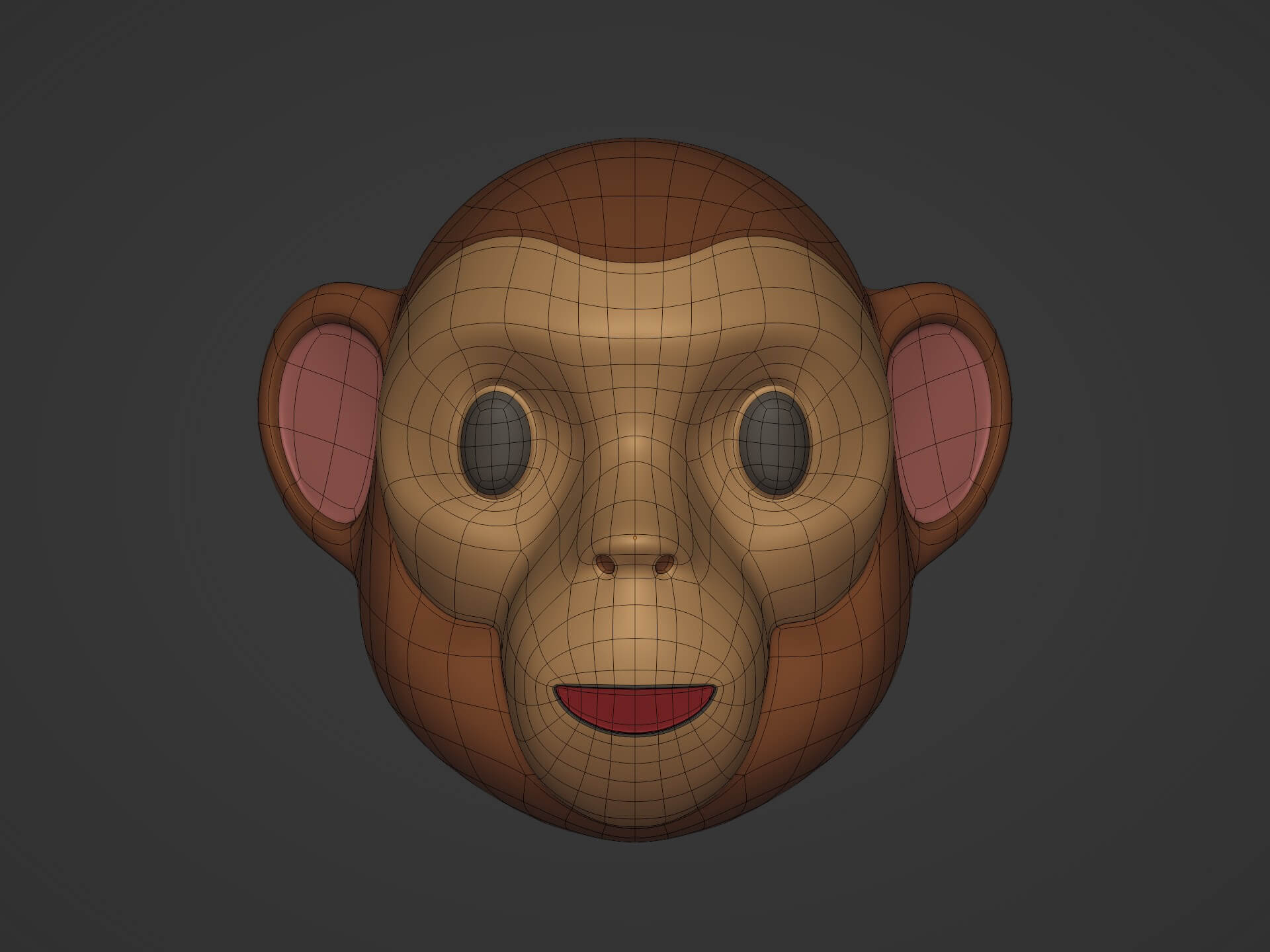 Cartoon Monkey Head Smiley - 3D Model by Ocstard