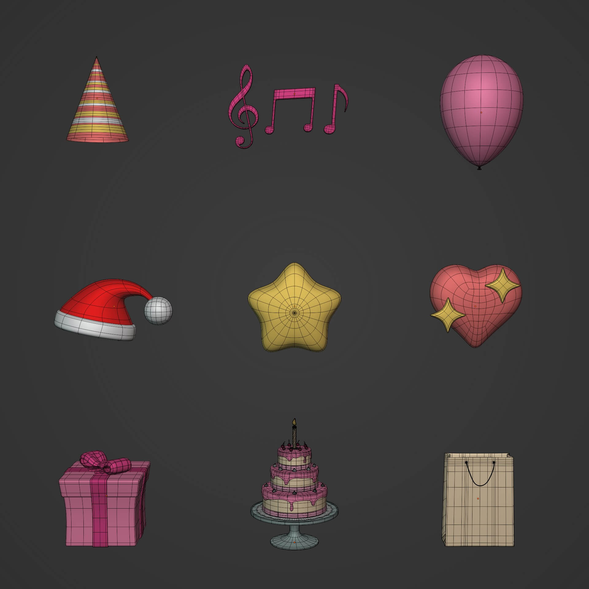 Cartoon Party Icons Pack - 3D Model by Ocstard