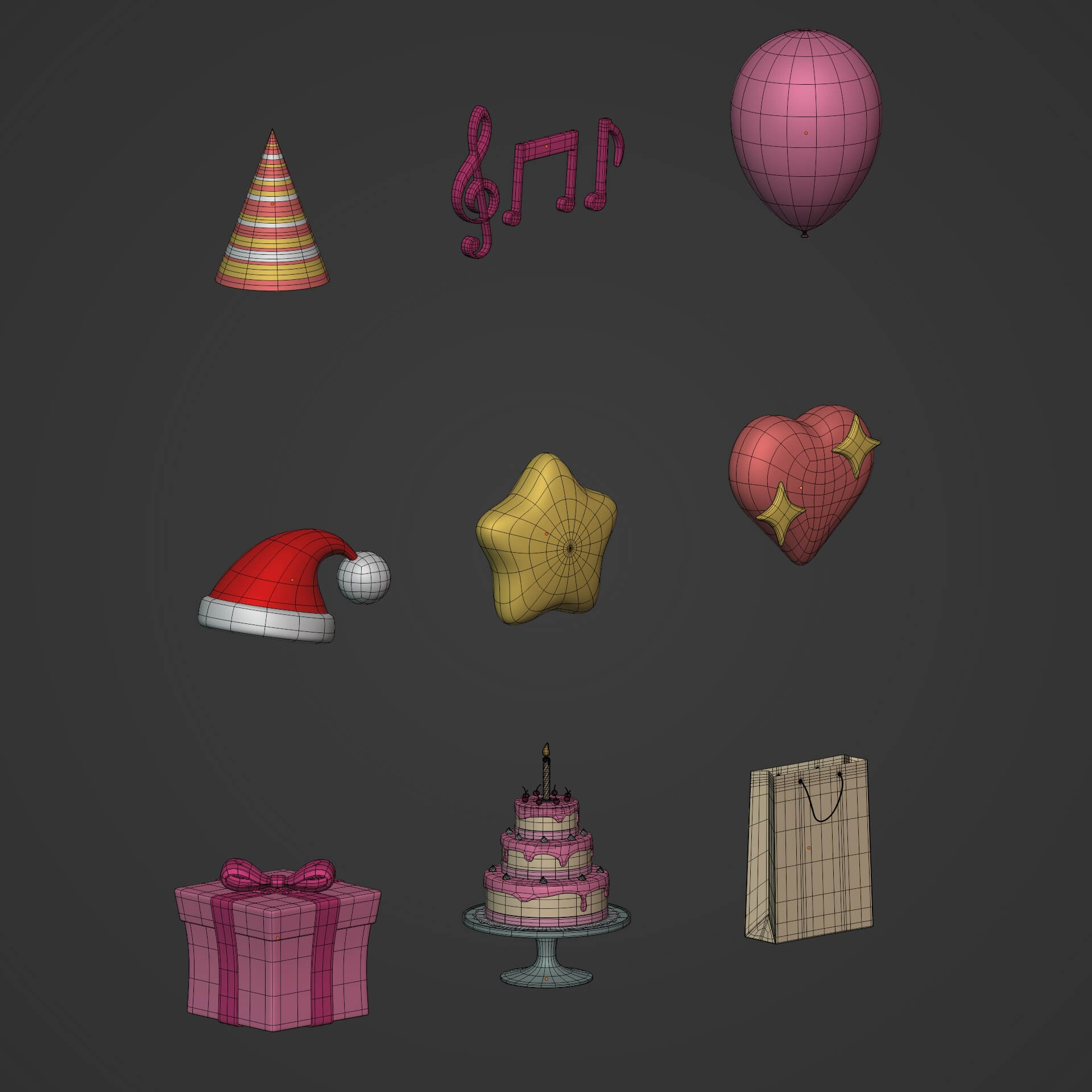 Cartoon Party Icons Pack - 3D Model by Ocstard