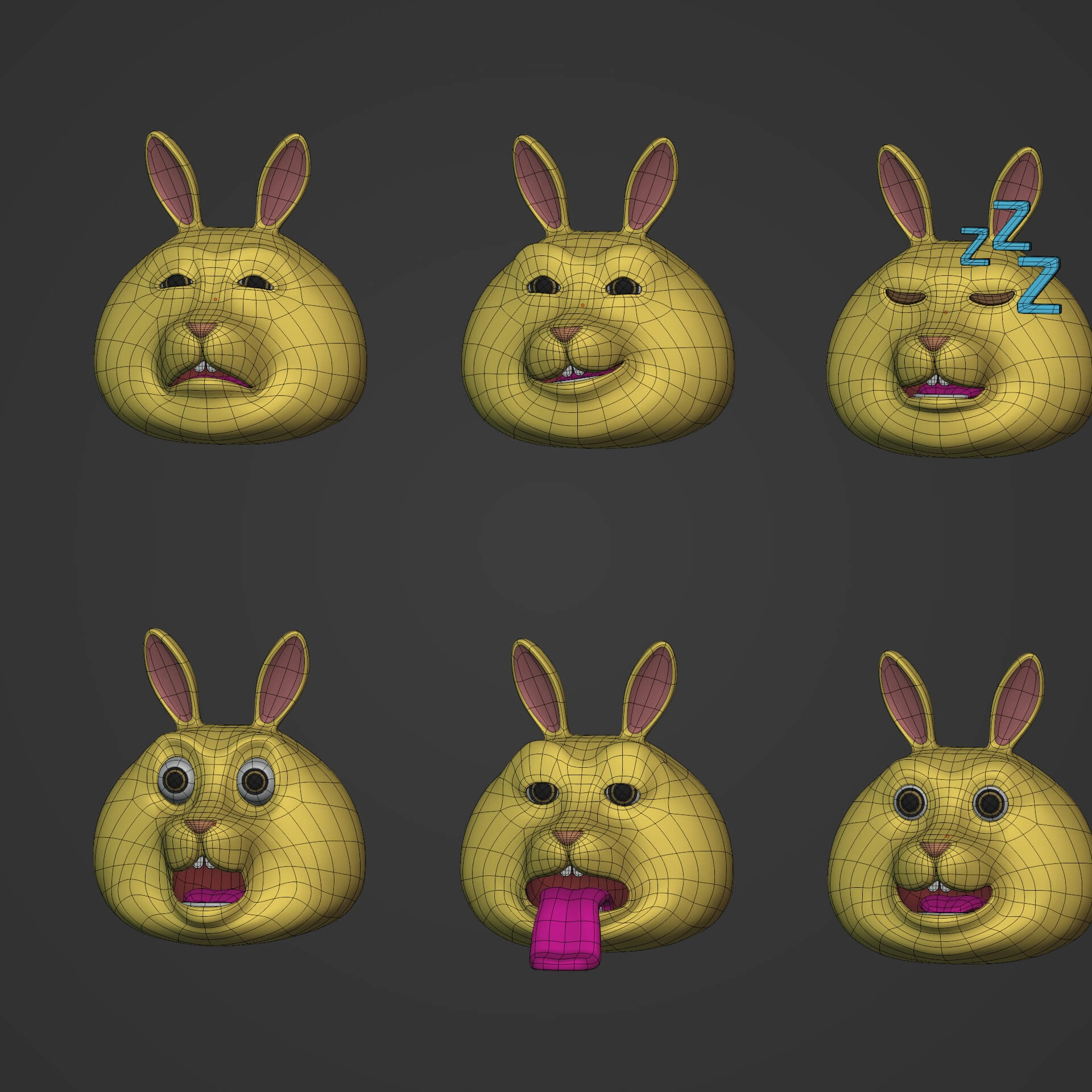 Cartoon Bunny Heads -- Smiley Pack 3D Model by Ocstard