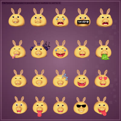 Cartoon Bunny Heads -- Smiley Pack 3D Model by Ocstard