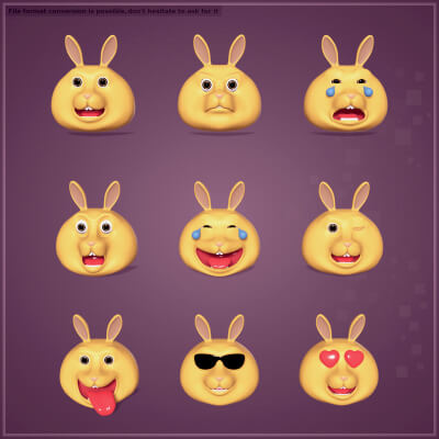 Cartoon Bunny Heads -- Smiley Pack 3D Model by Ocstard