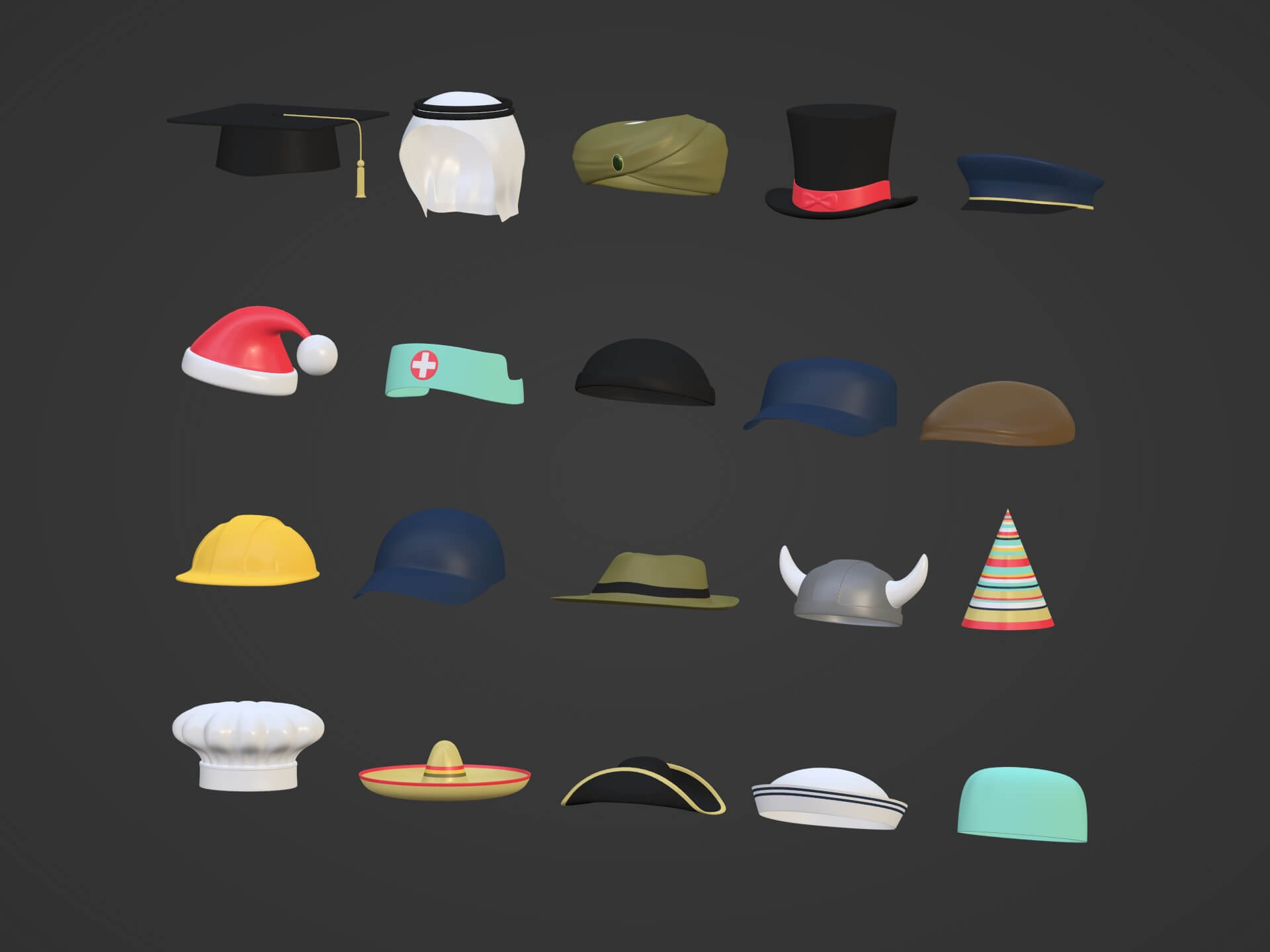 Hats Icons Pack - 3D Model by Ocstard