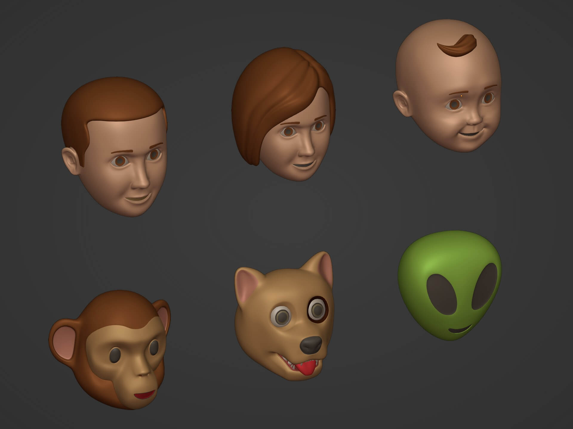 Heads Smileys Pack - 3D Model by Ocstard