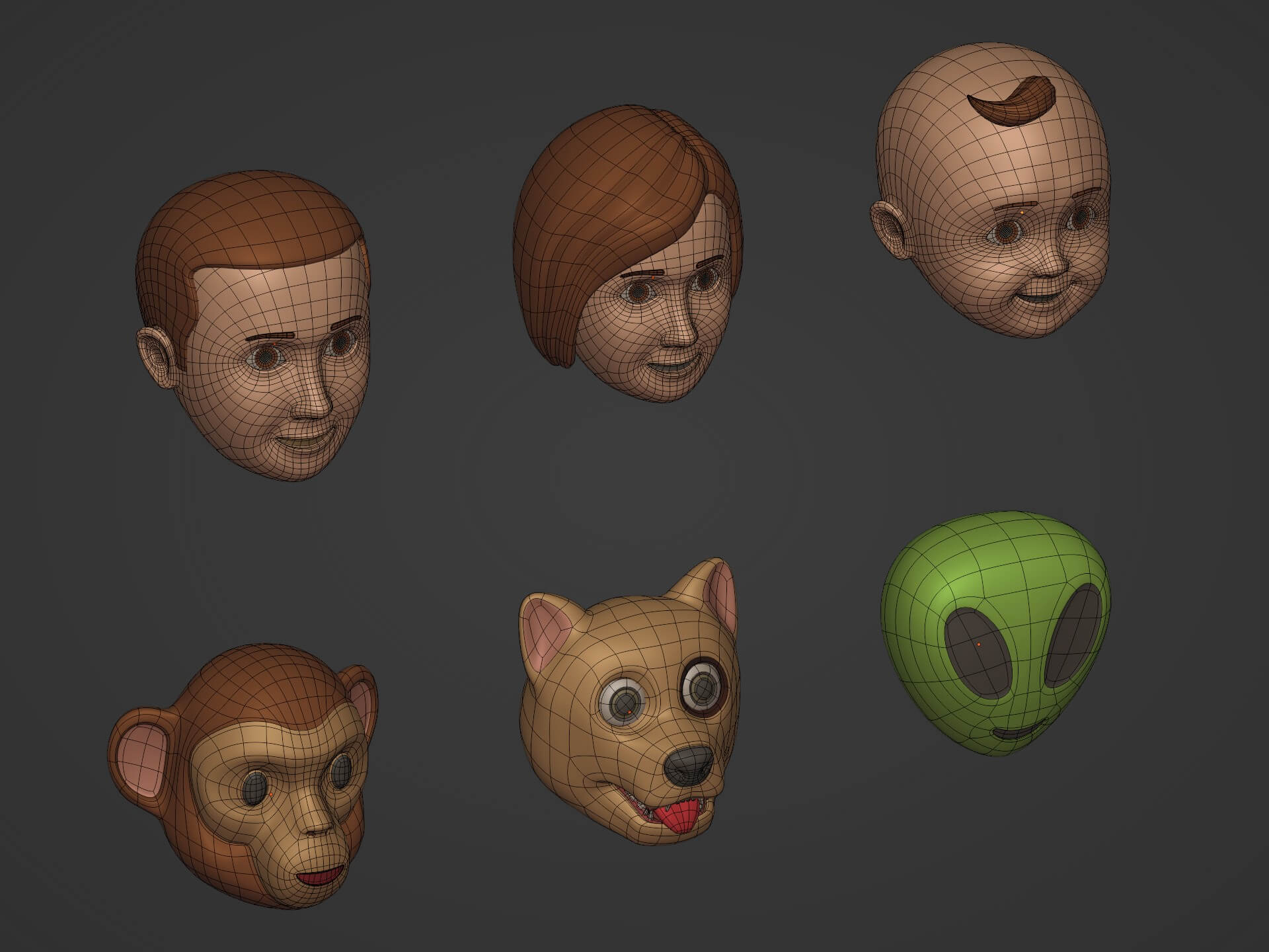Heads Smileys Pack - 3D Model by Ocstard