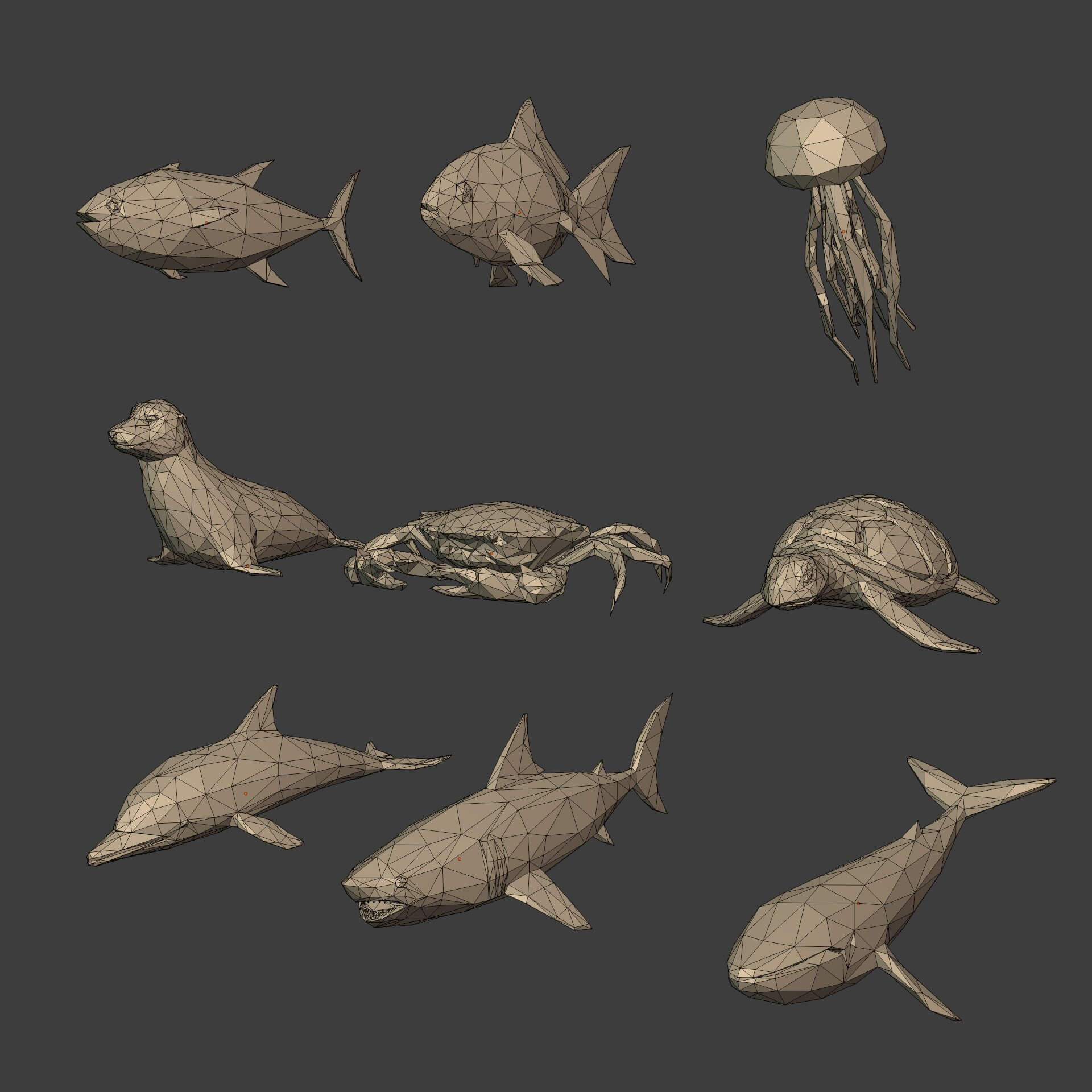 Low Poly Polygonal Cartoon Sea Animals - 3D Model by Ocstard