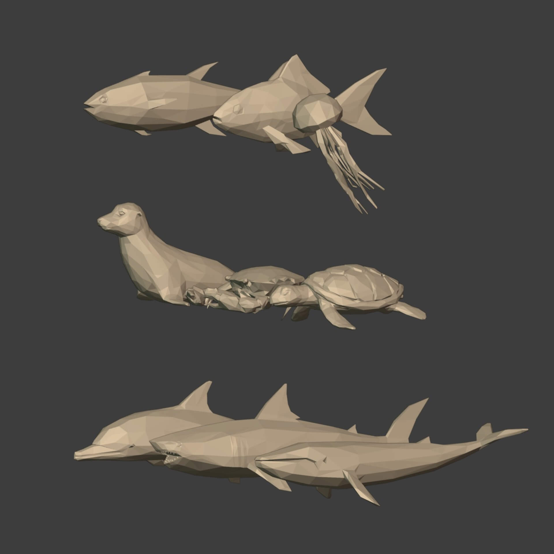 Low Poly Polygonal Cartoon Sea Animals - 3D Model by Ocstard