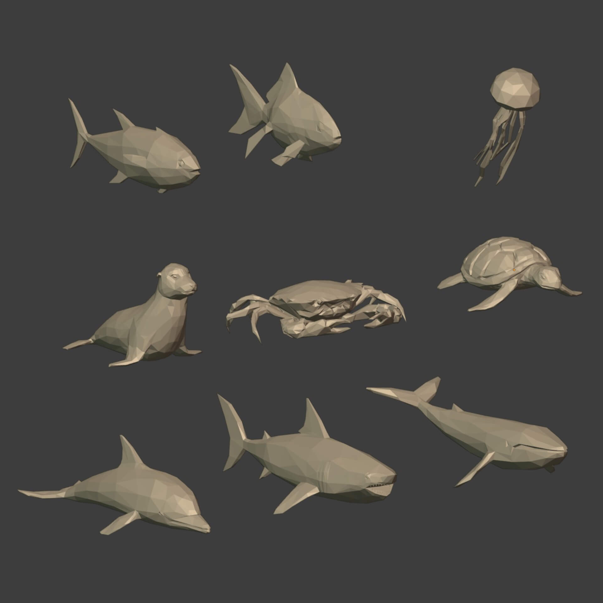Low Poly Polygonal Cartoon Sea Animals - 3D Model by Ocstard