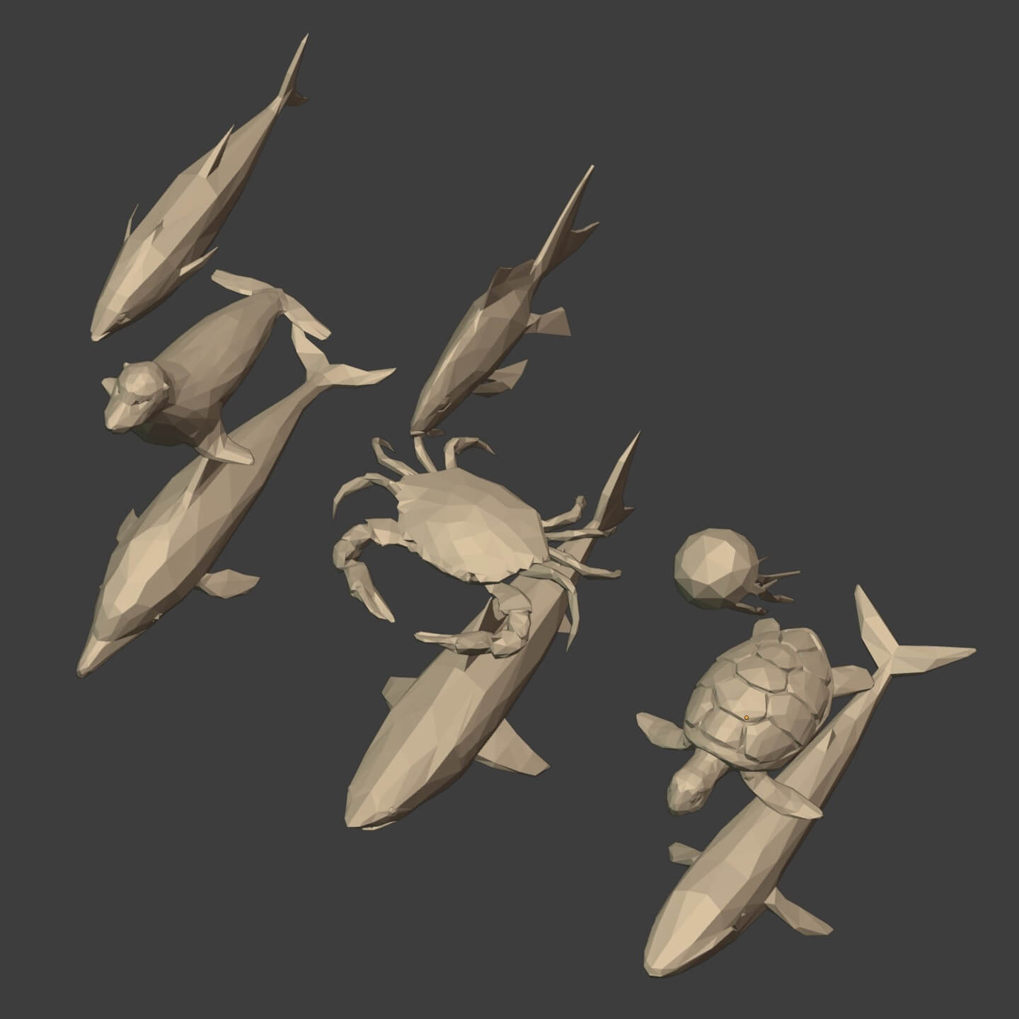 Low Poly Polygonal Cartoon Sea Animals - 3D Model by Ocstard