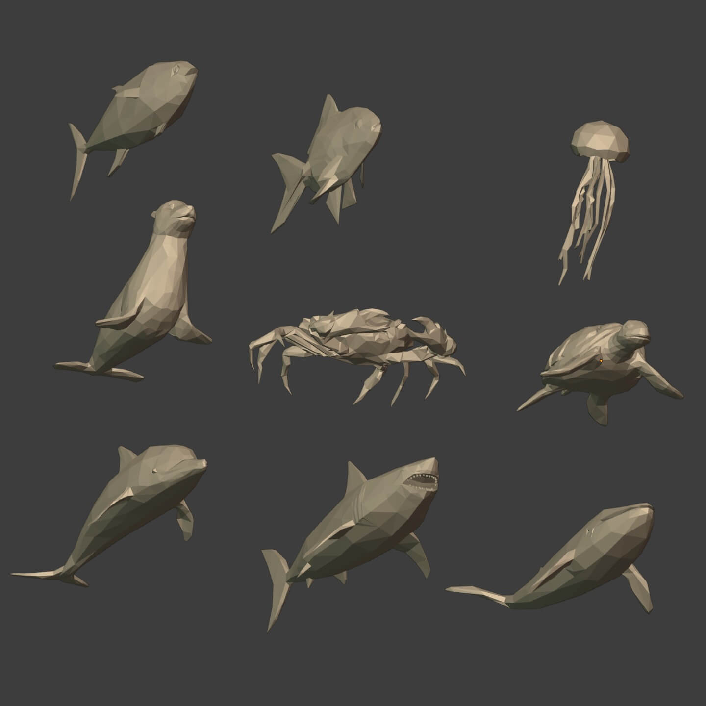 Low Poly Polygonal Cartoon Sea Animals - 3D Model by Ocstard