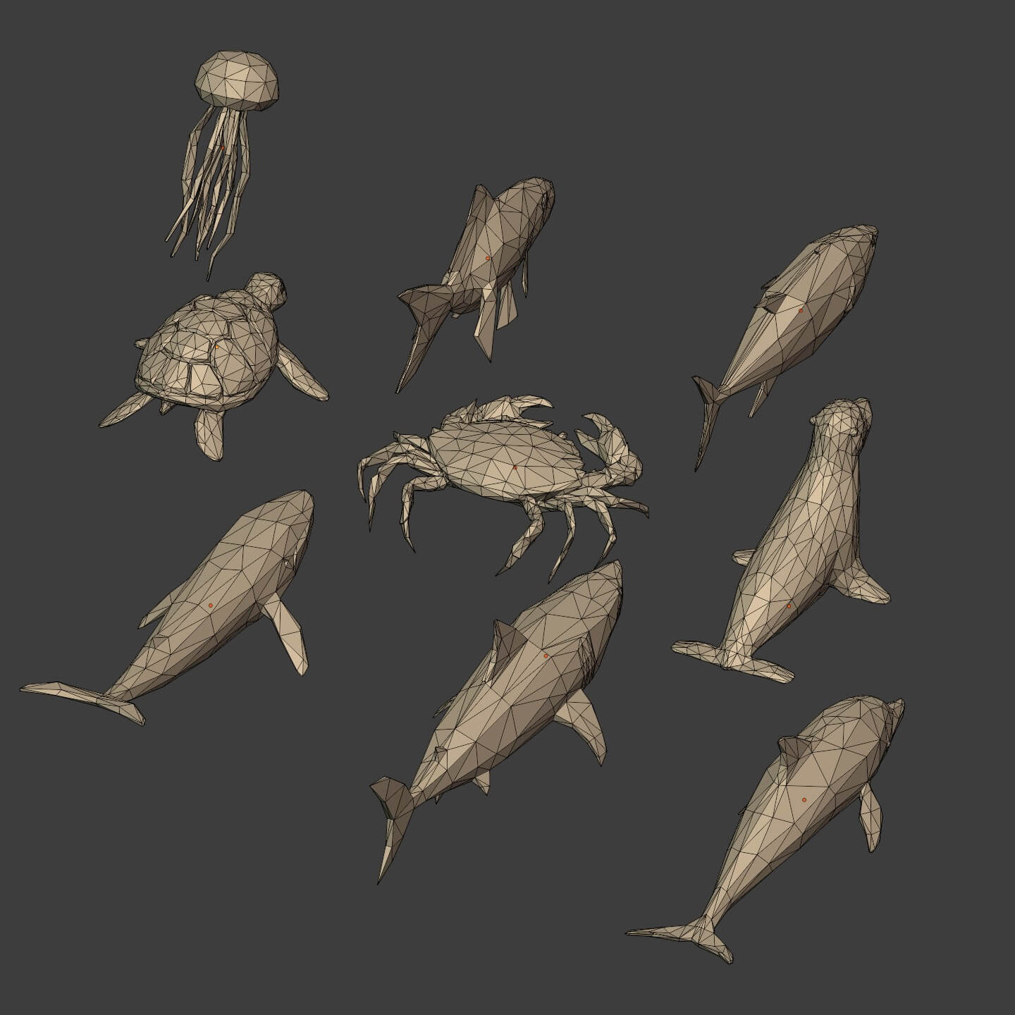 Low Poly Polygonal Cartoon Sea Animals - 3D Model by Ocstard