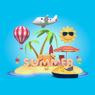 Cartoon Summer Pack - Beach Parasol Beach Jetski Plane Ball 3D Model by ...