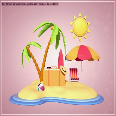 Cartoon Summer Pack -- Beach Parasol Lounge Chair Sun Ball 3D Model by ...