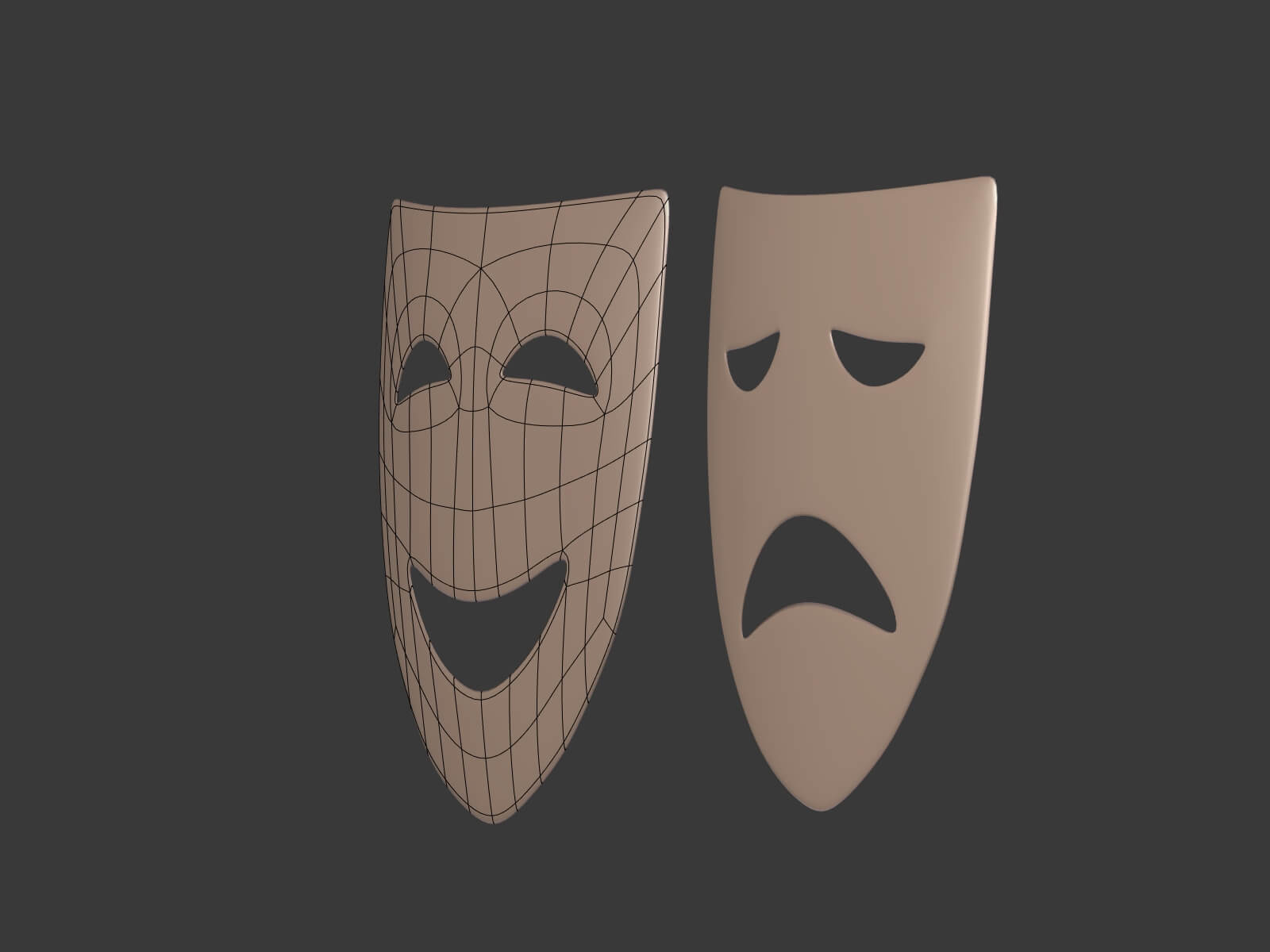 Theater Mask Happy Sad Face - 3D Model by Ocstard
