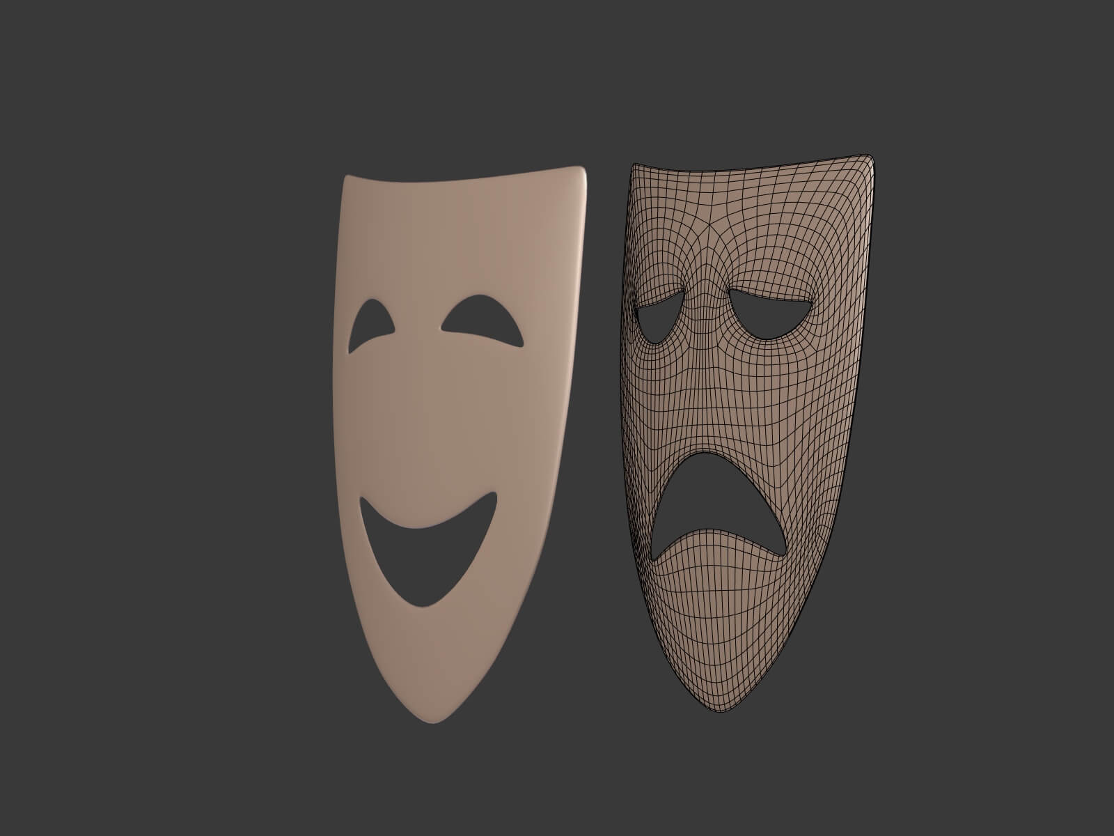 Theater Mask Happy Sad Face - 3D Model by Ocstard