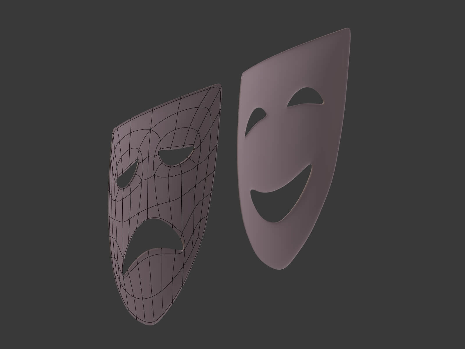 Theater Mask Happy Sad Face - 3D Model by Ocstard