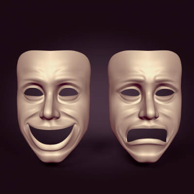 Theater Masks - Happy Sad Faces 3D Model by Ocstard