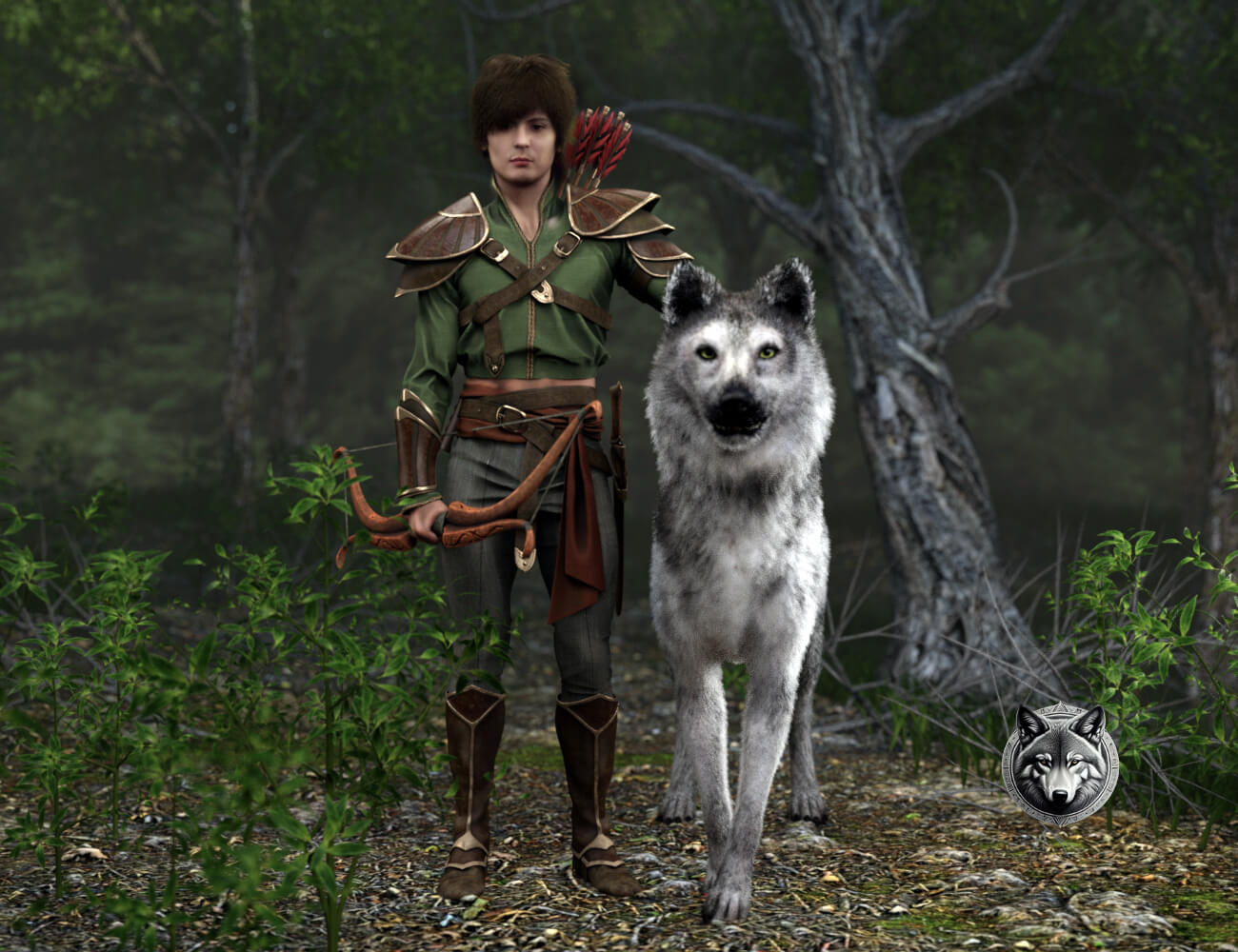 The Young Archer and His Companion 3D Render by OldWolf